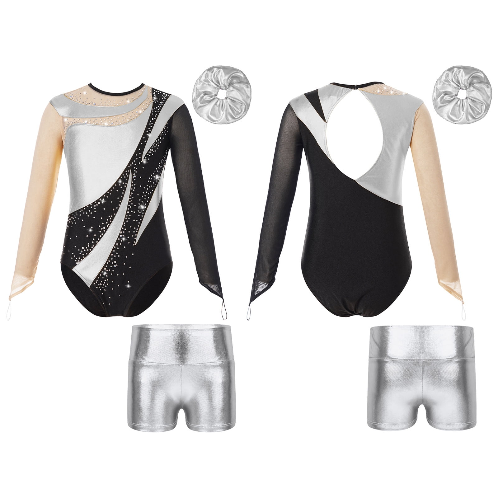 Aislor Girls Sparkly Dance Unitard Gymnastics Leotard Long Sleeve ...