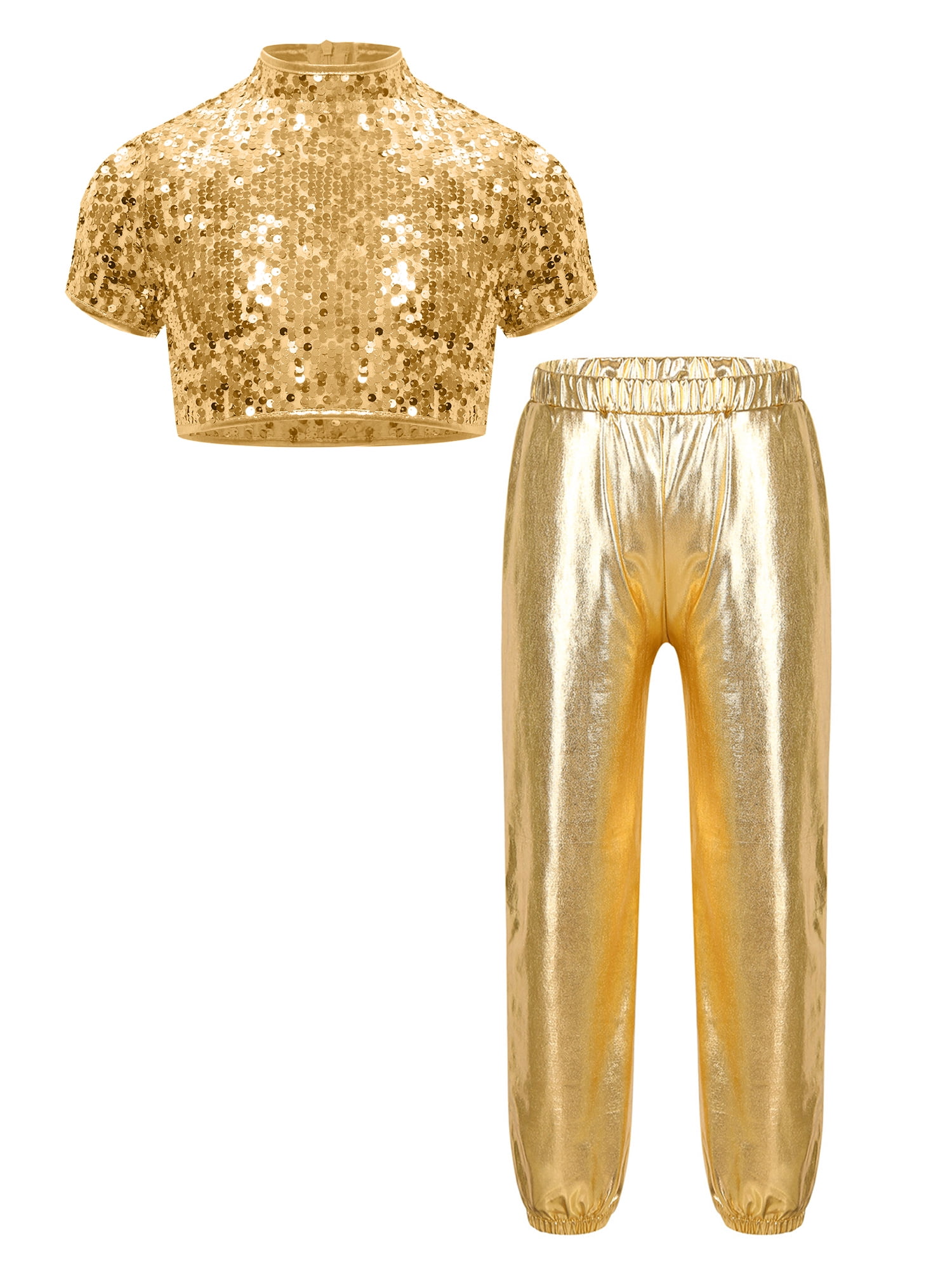 Aislor Kids 2 Piece Dance Tracksuits Jazz Hip-hop Dance Costume Shiny ...