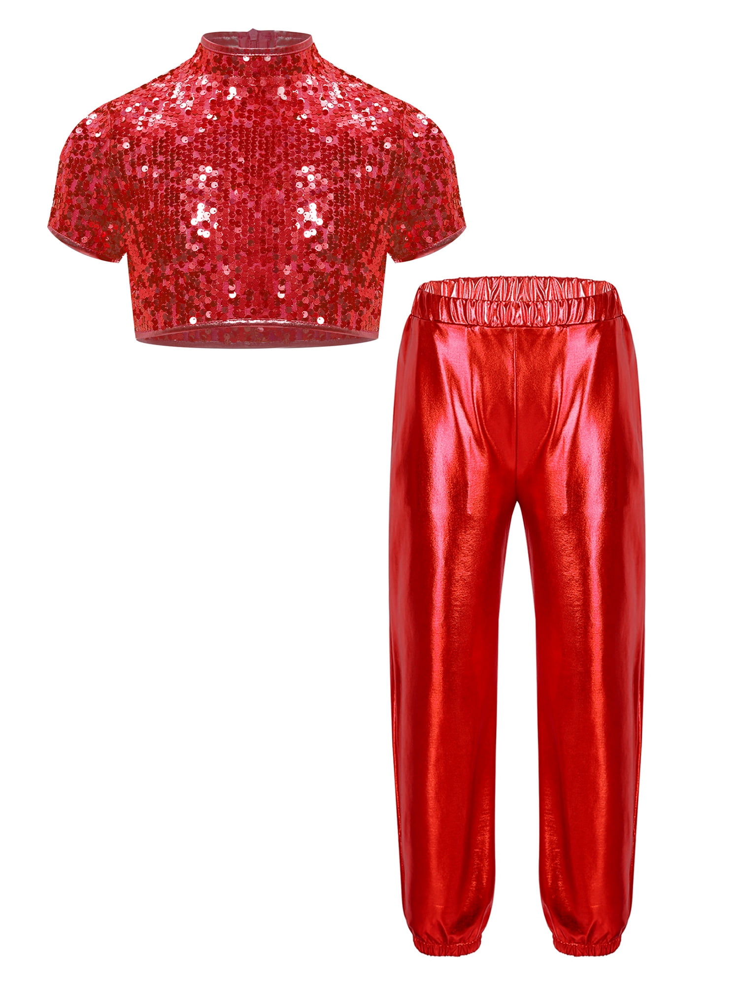 Aislor Kids 2 Piece Dance Tracksuits Jazz Hip-hop Dance Costume Shiny ...