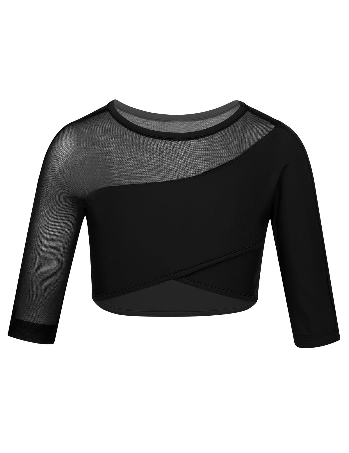 Aislor Kids Big Girls Asymmetrical Mesh Splice Crop Tops Gym Fitness ...