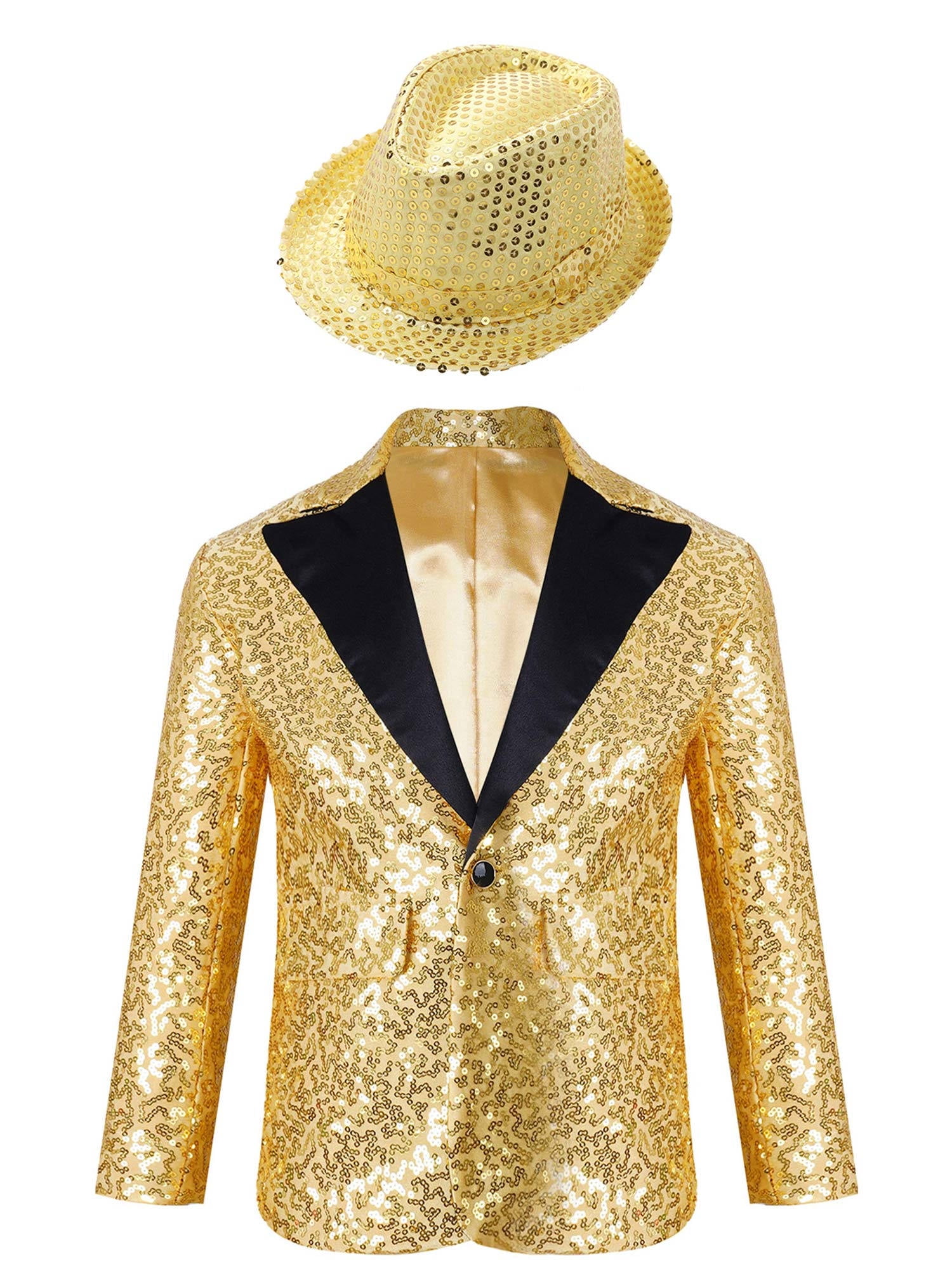 Aislor Kids Boys Gold Tuxedo Suit with Fedora Hat, Formal Wedding Party ...
