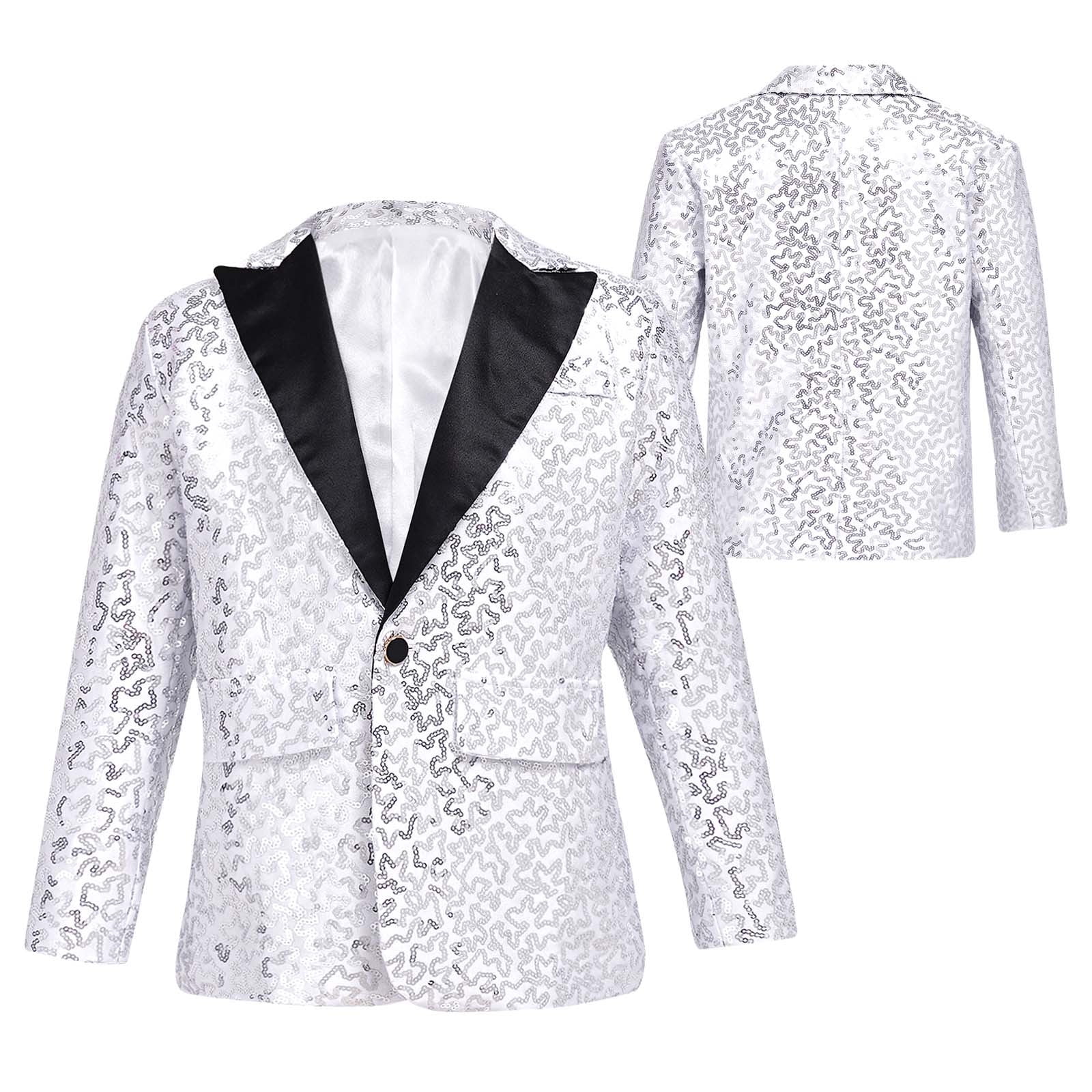 Aislor Kids Boys Shiny Sequins Suit Jacket Coat Blazer Formal Tuxedo ...