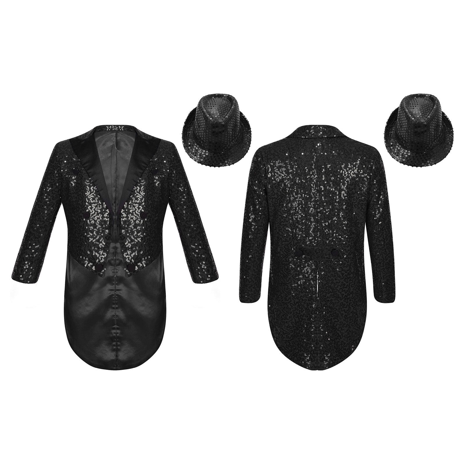 Aislor Kids Boys Sparkly Sequin Tuxedo Tailcoat Jacket with Hat Suit ...