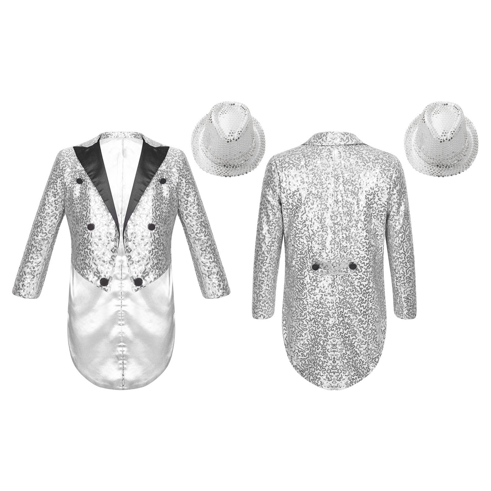 Aislor Kids Boys Sparkly Sequin Tuxedo Tailcoat Jacket with Hat Suit ...