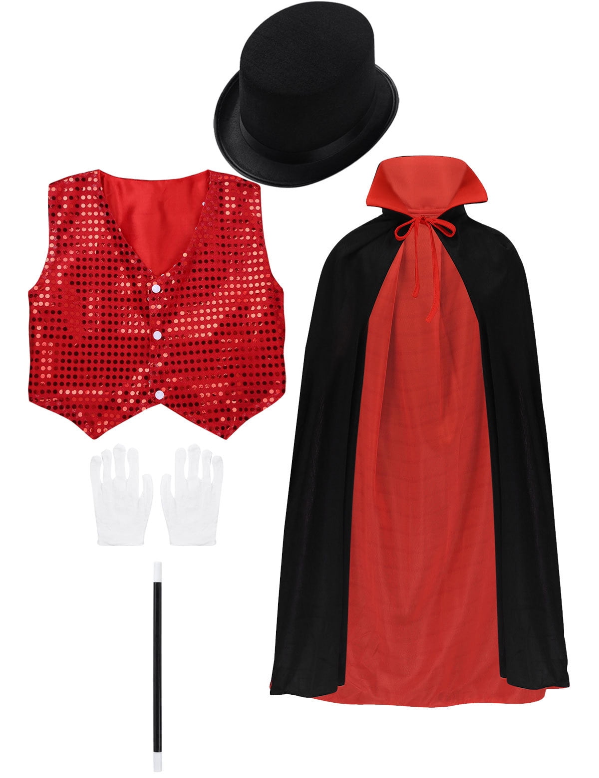 Aislor Kids Cape Vest Outfit Party Supplies Gloves Hat Wand Cloak Set ...