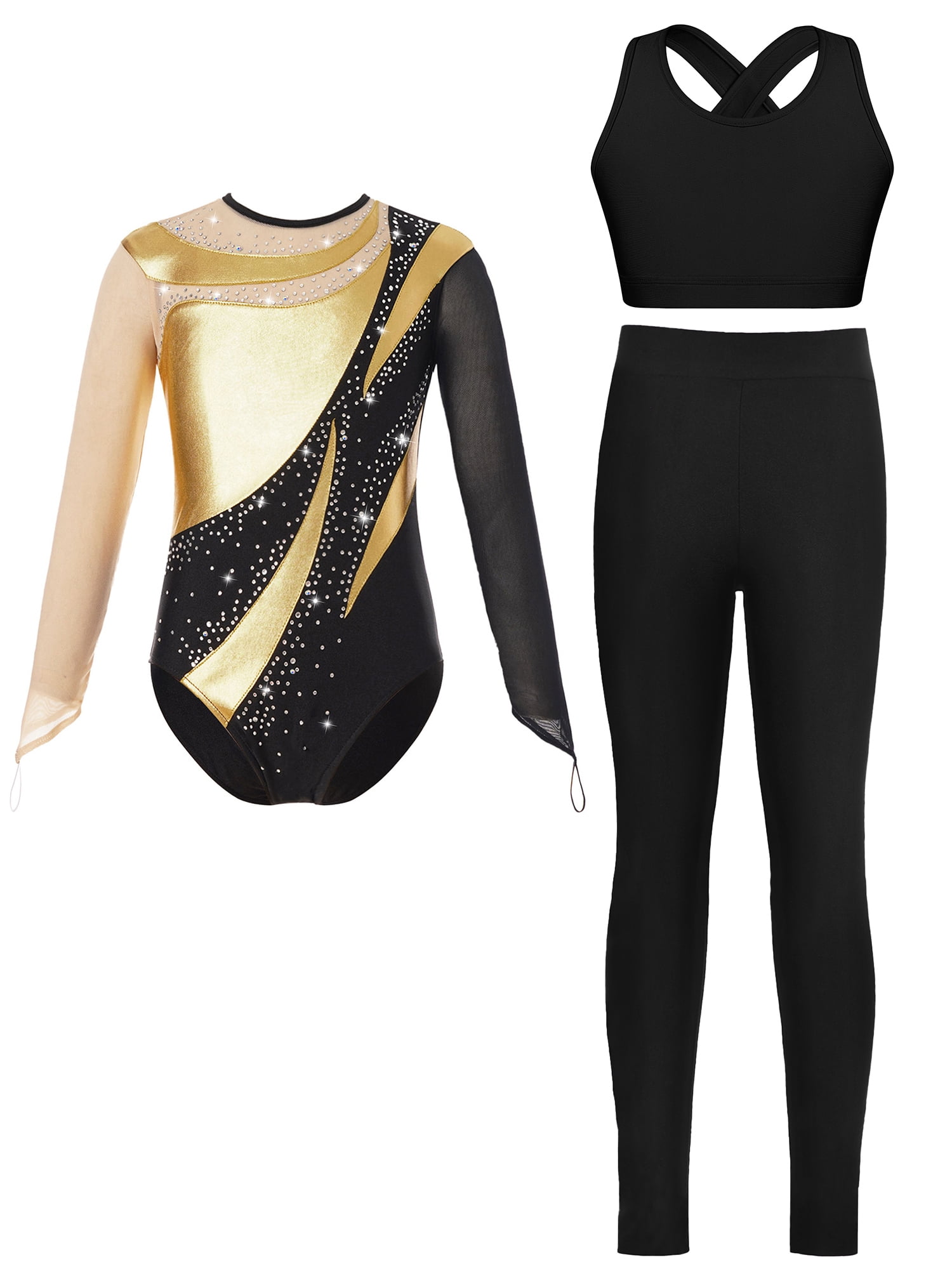 Aislor Kids Girl 3 Piece Gymnastics Long Sleeve Dance Leotards Crop ...