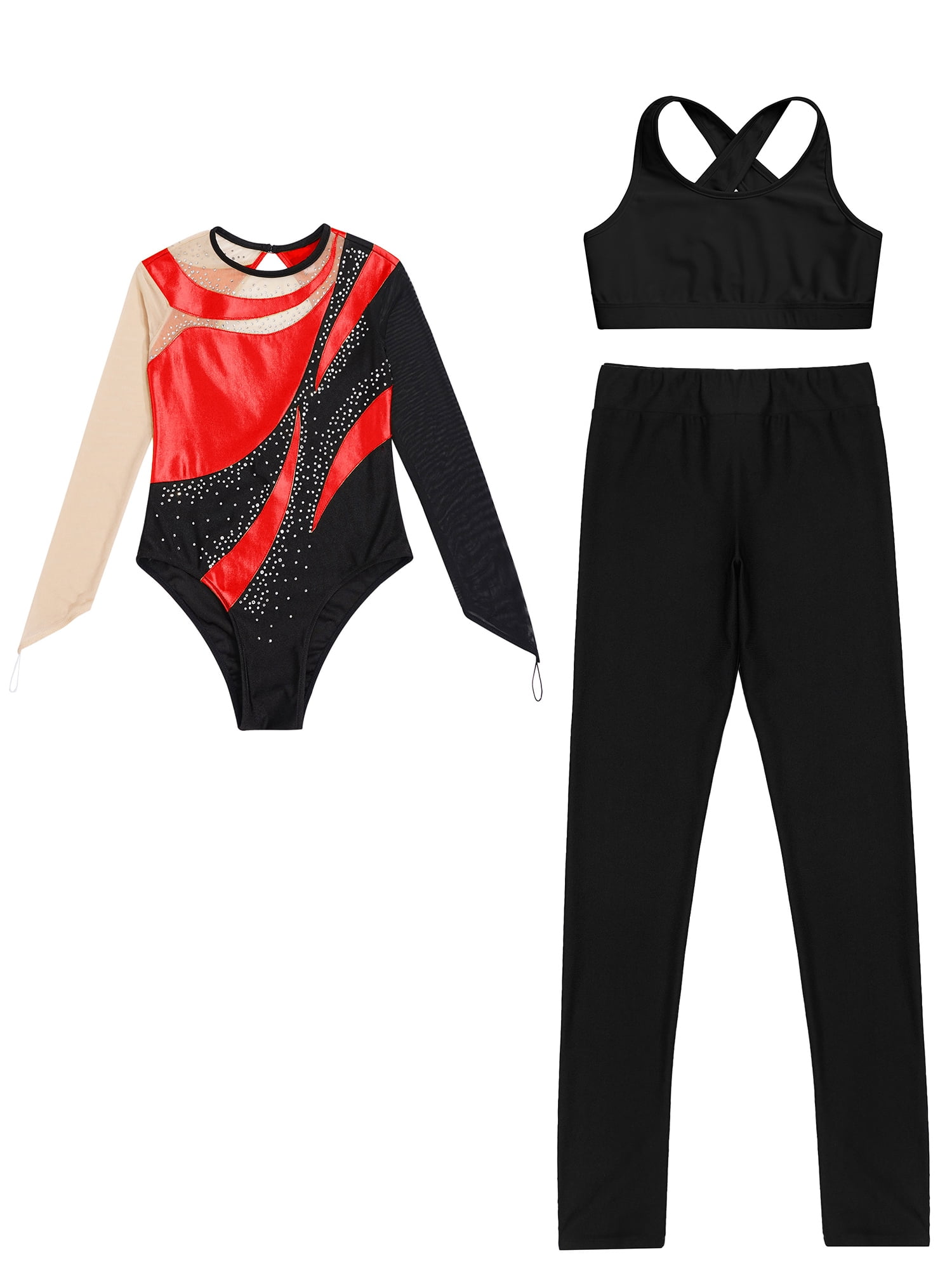Aislor Kids Girl 3 Piece Gymnastics Long Sleeve Dance Leotards Crop ...