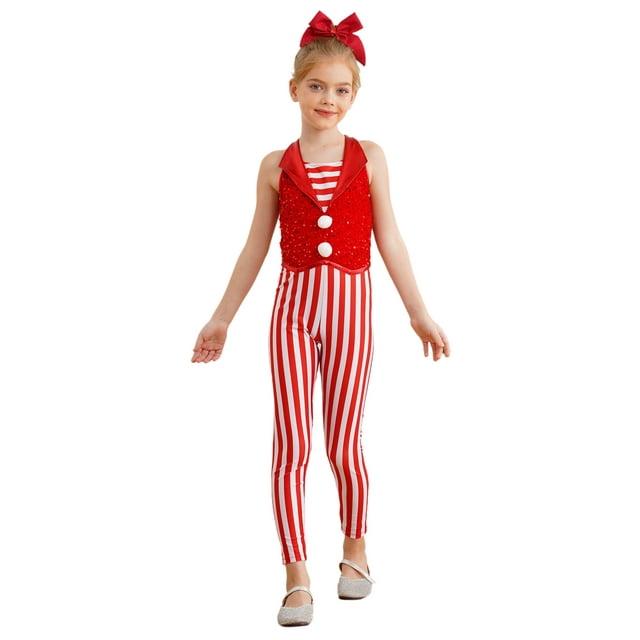 Aislor Kids Girl Candy Cane Sleeveless Tank Unitard Sparkle Sequins ...