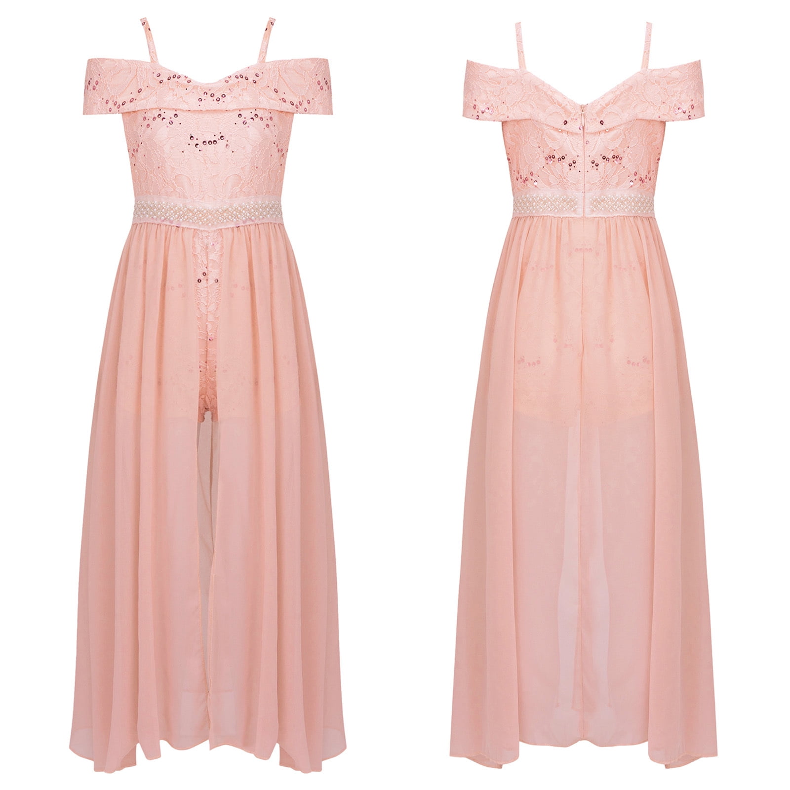 Aislor Kids Girl's Off Shoulder Beaded Romper Dress Spaghetti Strap ...