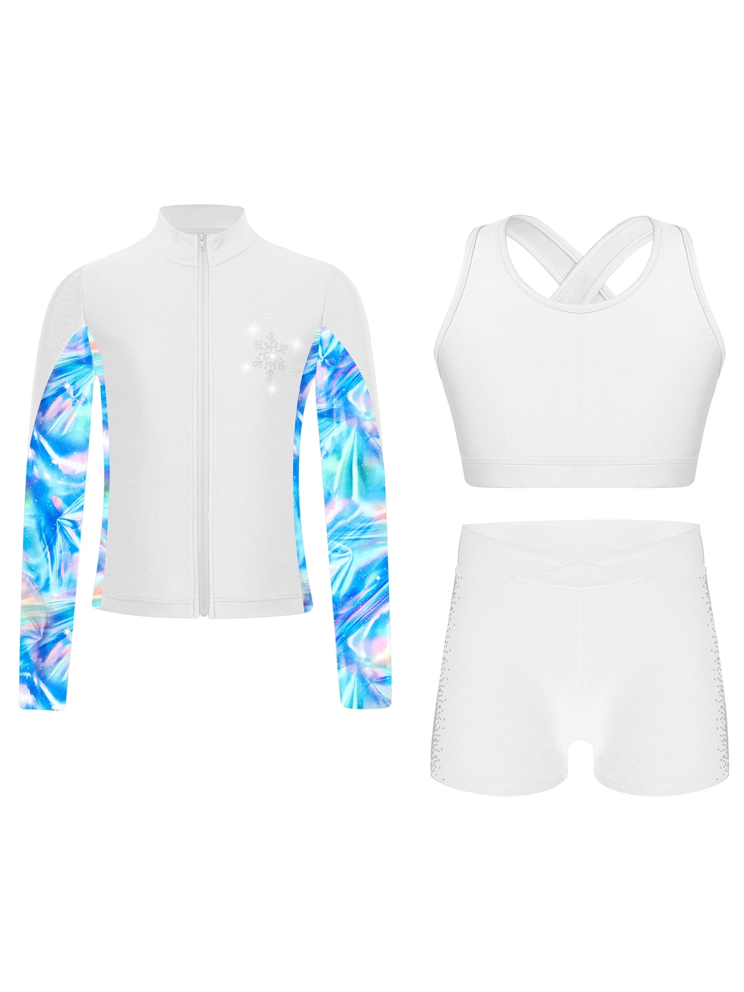 Aislor Kids Girls 3 Piece Gym Gymnastics Yoga Outfits Sleeveless Crop ...