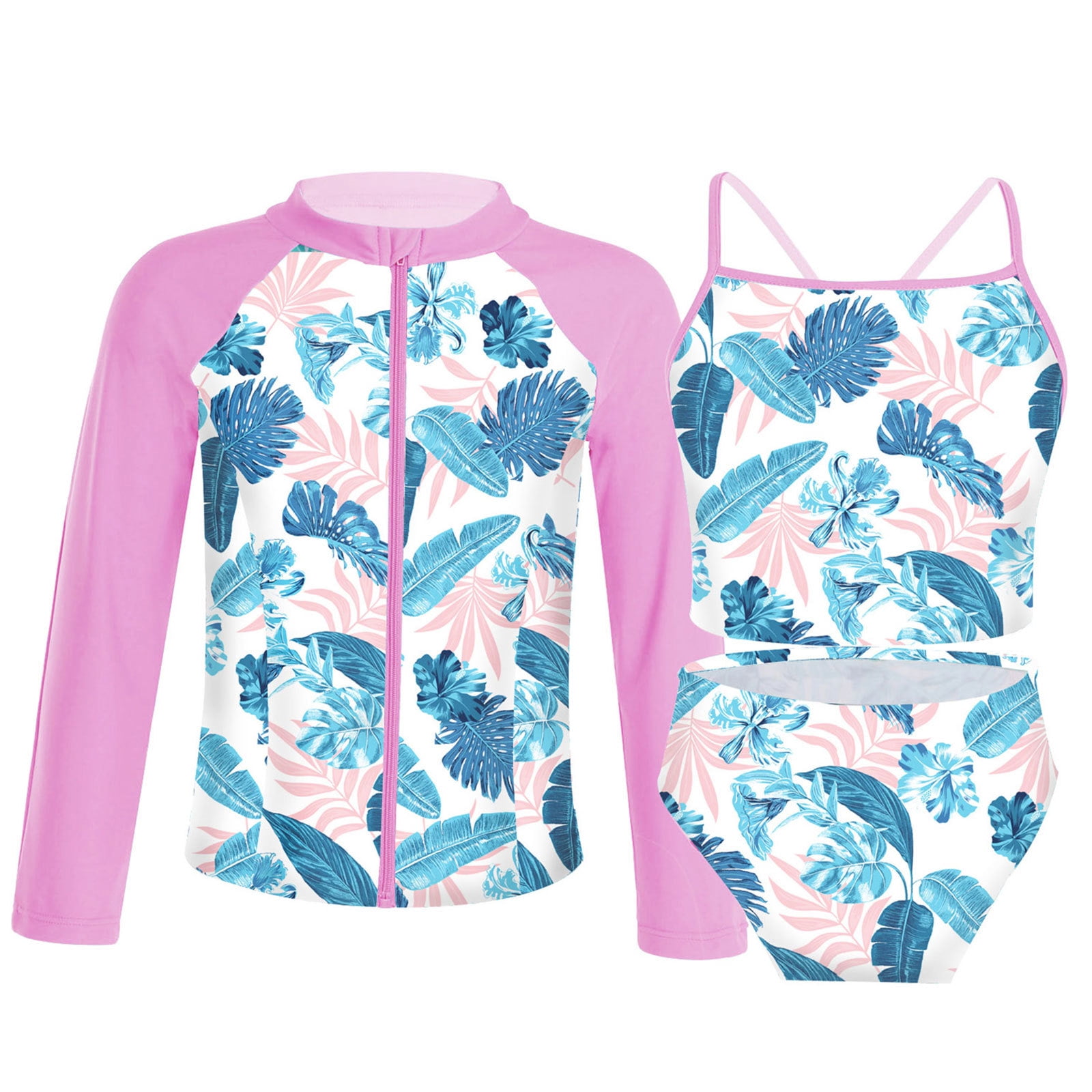Aislor Kids Girls 3 Piece Swimsuit Rush Guard Crop Top Briefs Long ...