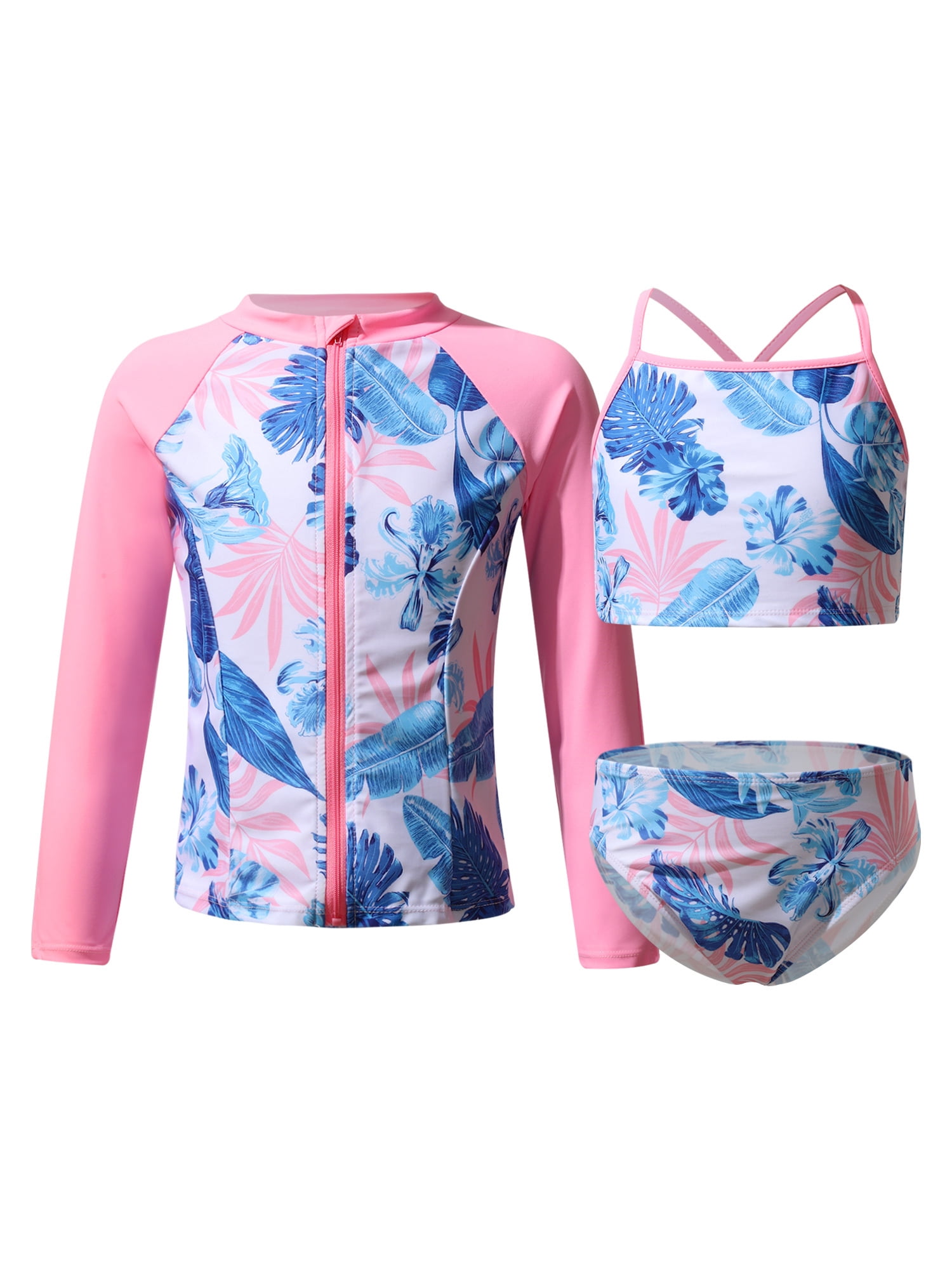 Aislor Kids Girls 3 Piece Swimsuit Rush Guard Crop Top Briefs Long ...