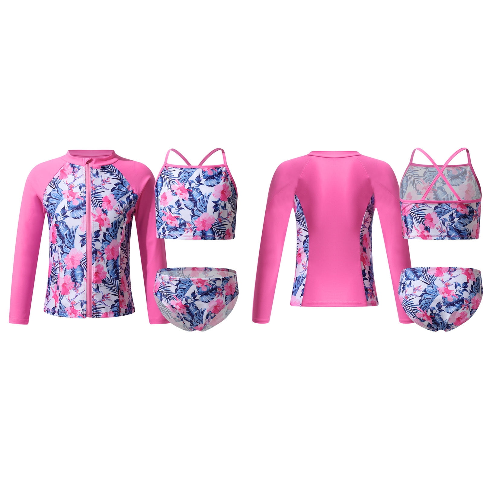 Aislor Kids Girls 3 Piece Swimsuit Rush Guard Crop Top Briefs Long ...