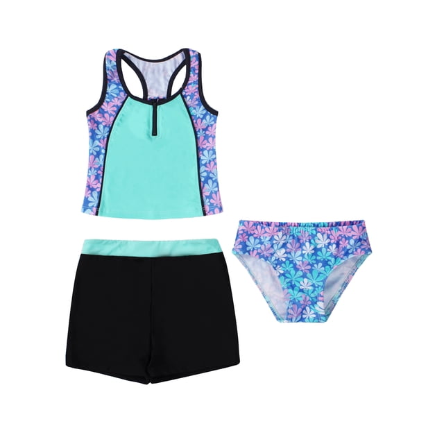 Aislor Kids Girls 3 Piece Tankini Swimsuit Floral Print Top with ...