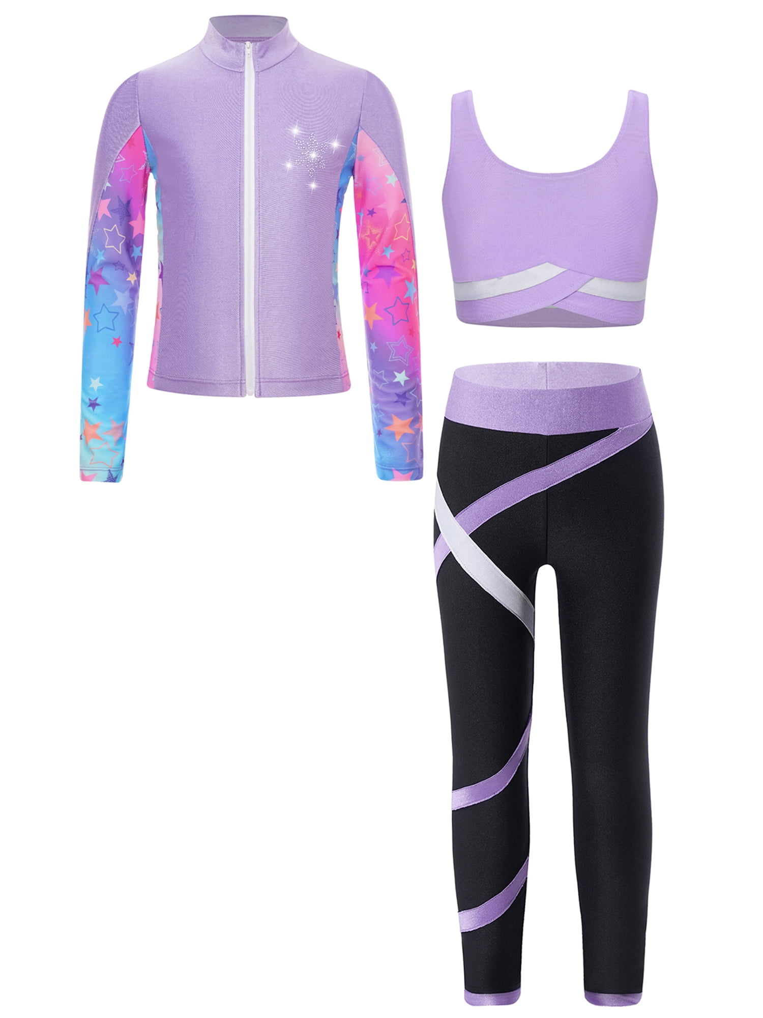 Aislor Kids Girls 3 Piece Yoga Workout Outfits Sleeveless Crop Tank ...