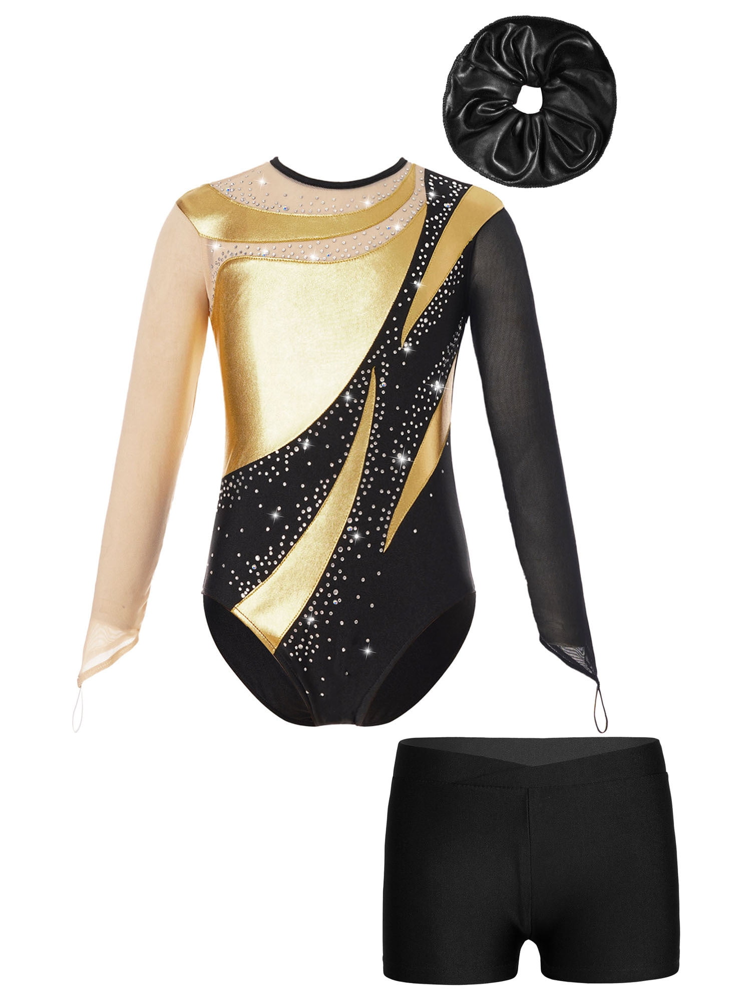 Aislor Kids Girls 3Pcs Gymnastics Leotard Long Sleeve Printed Bodysuit ...