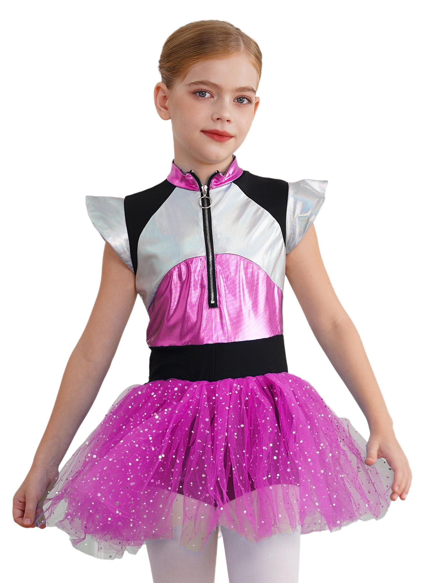 Aislor Kids Girls Alien Shiny Metallic Sequins Dance Leotard Tutu Dress ...