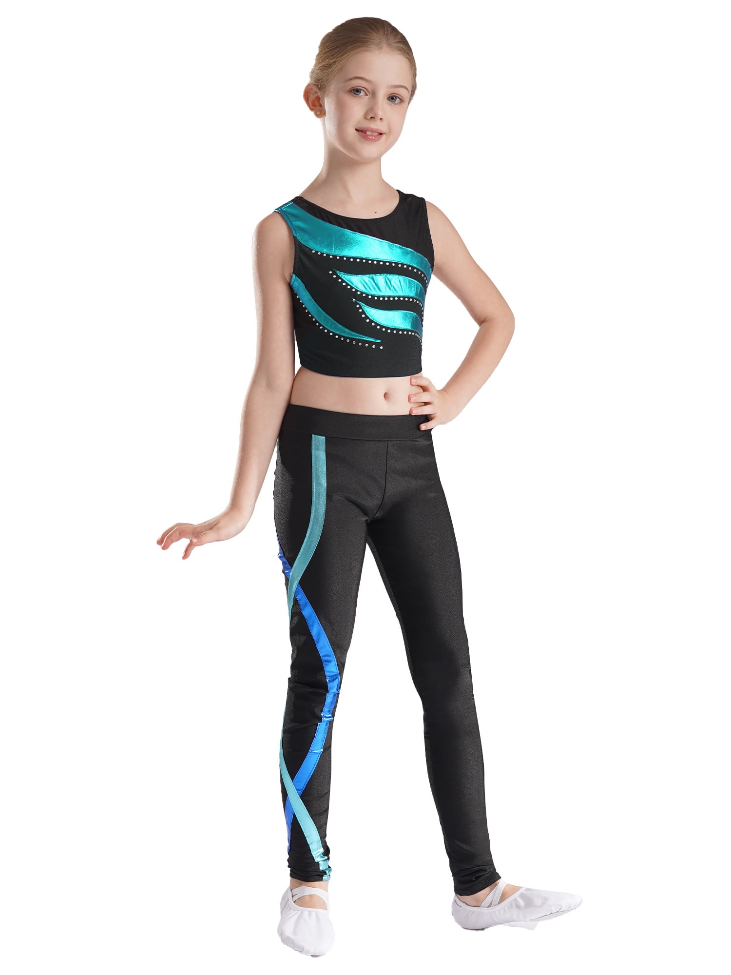 Aislor Kids Girls Athletic Ballet Dance Outfits Sleeveless Sports Bra ...