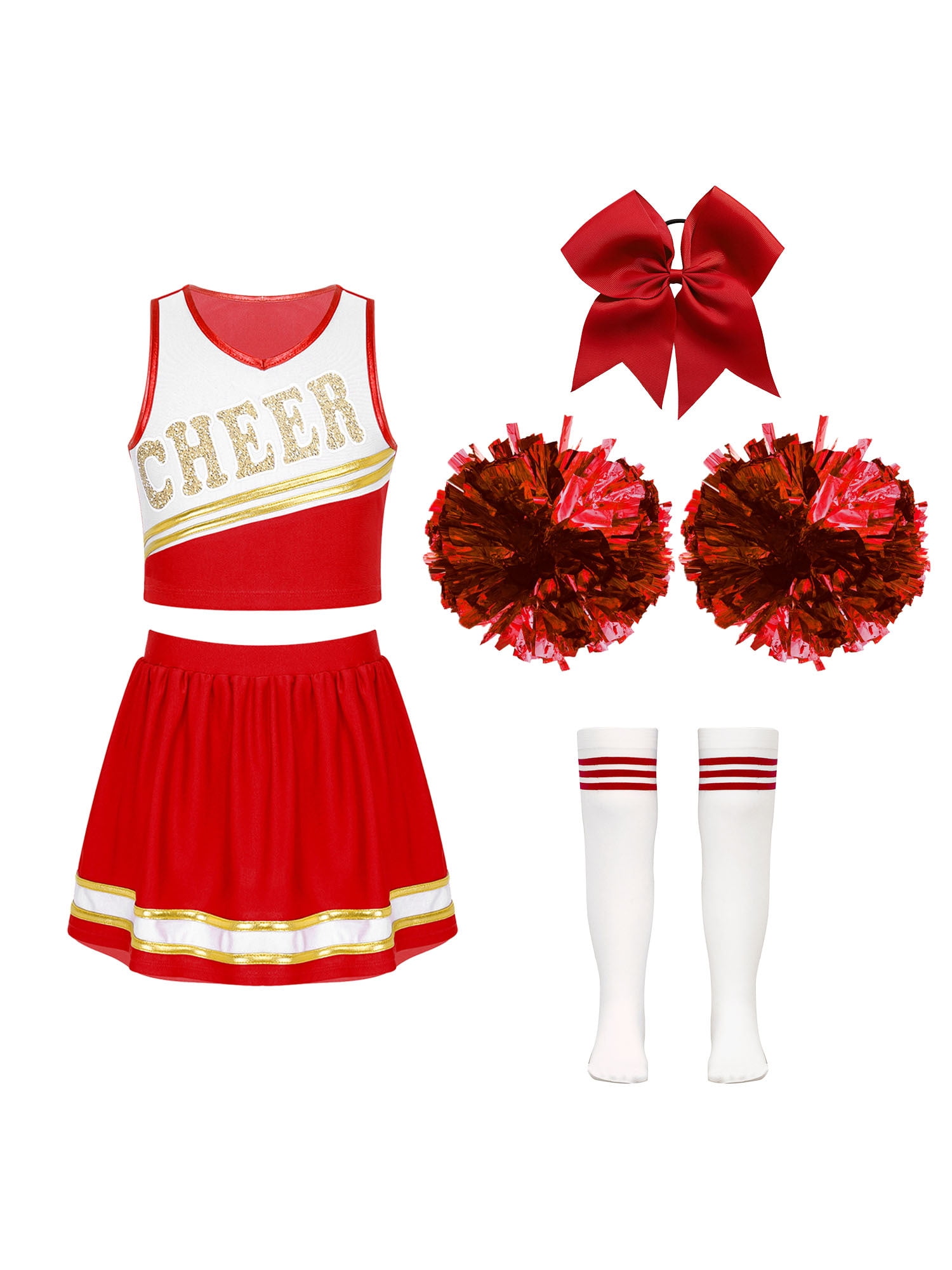 Aislor Kids Girls Cheer Leader Cheerleading Team Uniform Crop Top Skirt ...