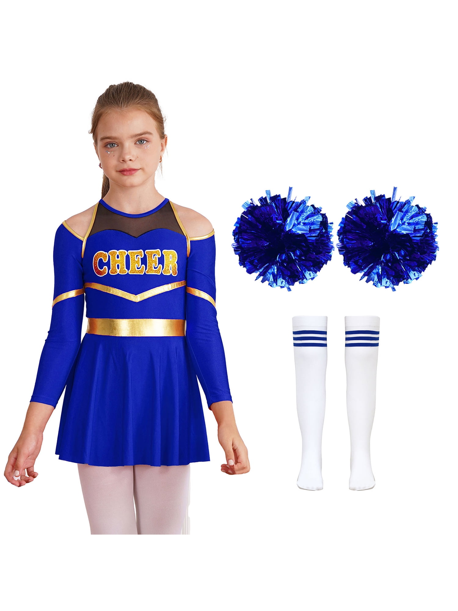 Aislor Kids Girls Cheer Leader Costume Cold Shoulder Long Sleeve ...