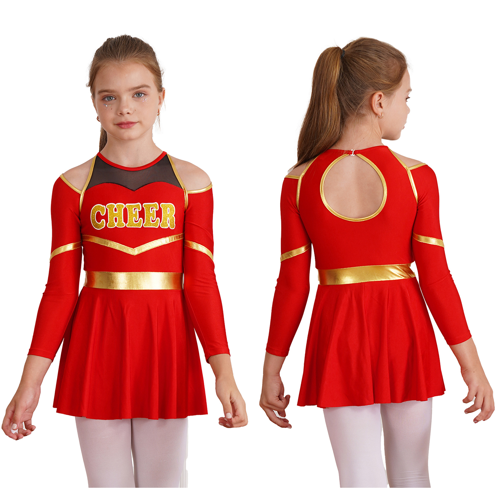 Aislor Kids Girls Cheer Leader Uniform Long Sleeve Cheerleading Dance ...