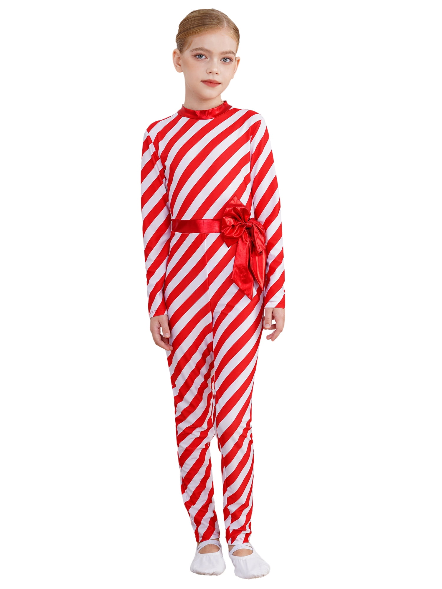 Aislor Kids Girls Christmas Candy Cane Striped Jumpsuit Dance Unitard ...