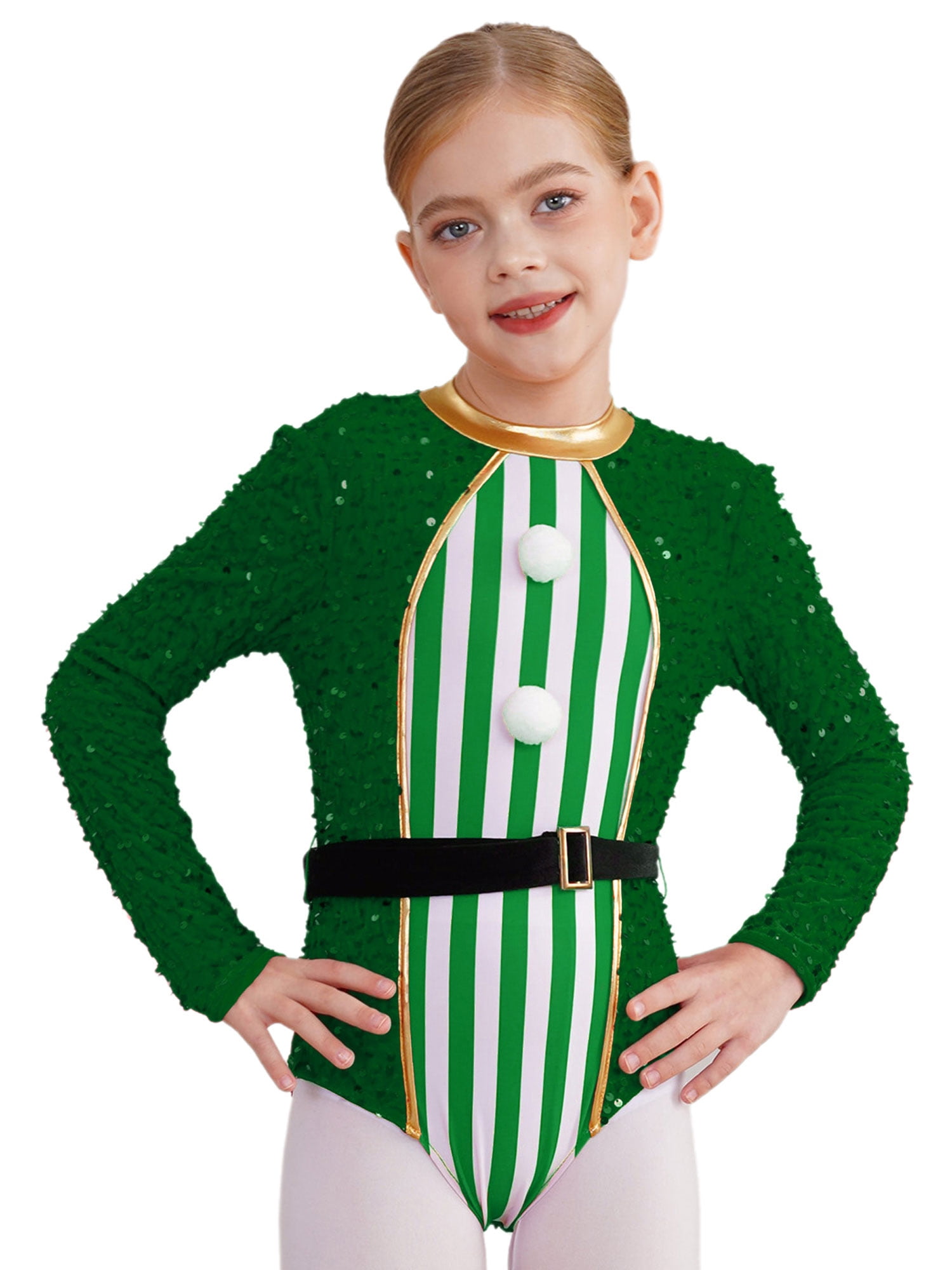 Aislor Kids Girls Christmas Costume Sequins Ballet Dance Bodysuit ...