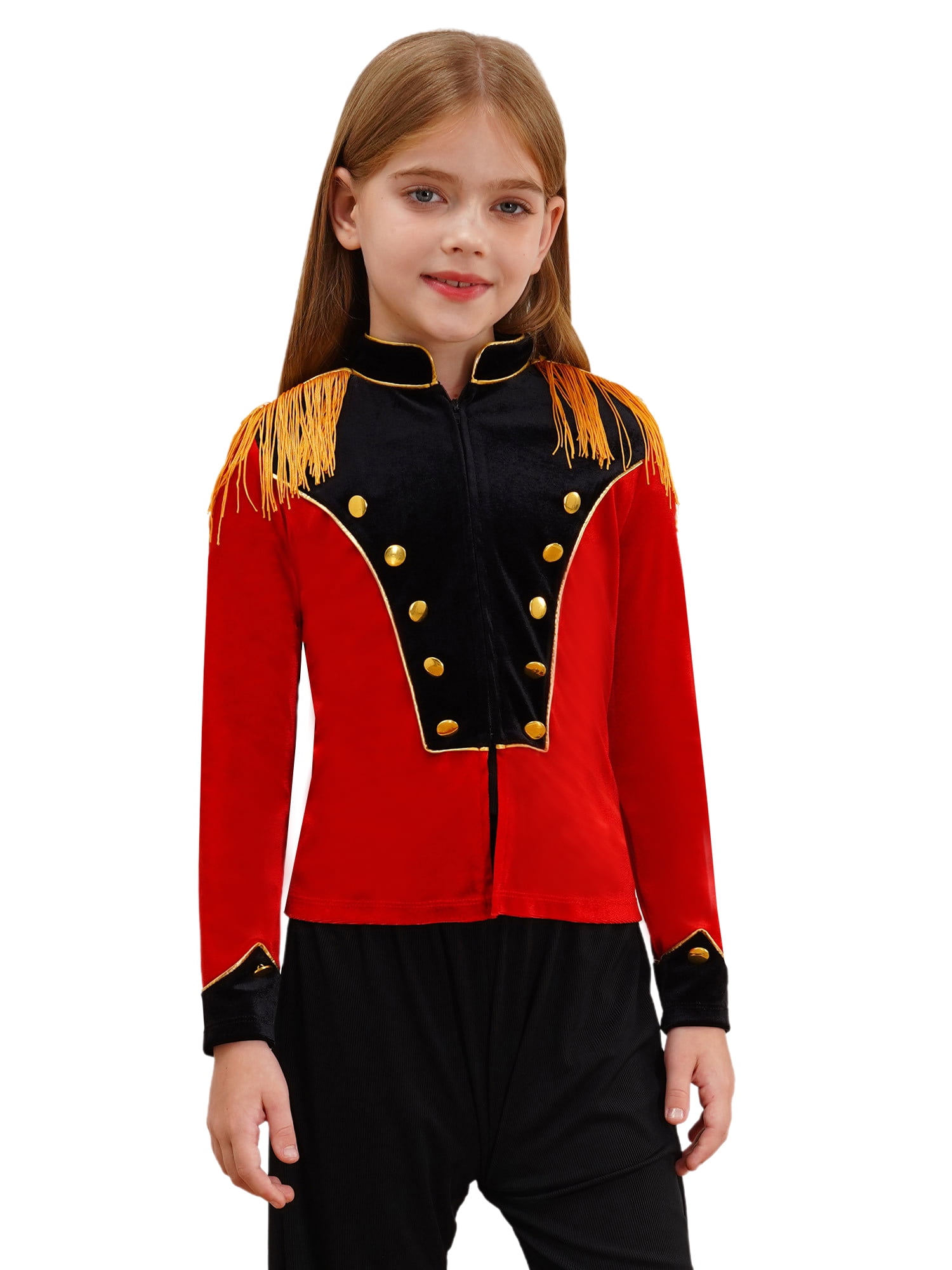 Aislor Kids Girls Drum Band Drummer Uniform Fringe Tassel Jacket Coat Halloween Circus ...