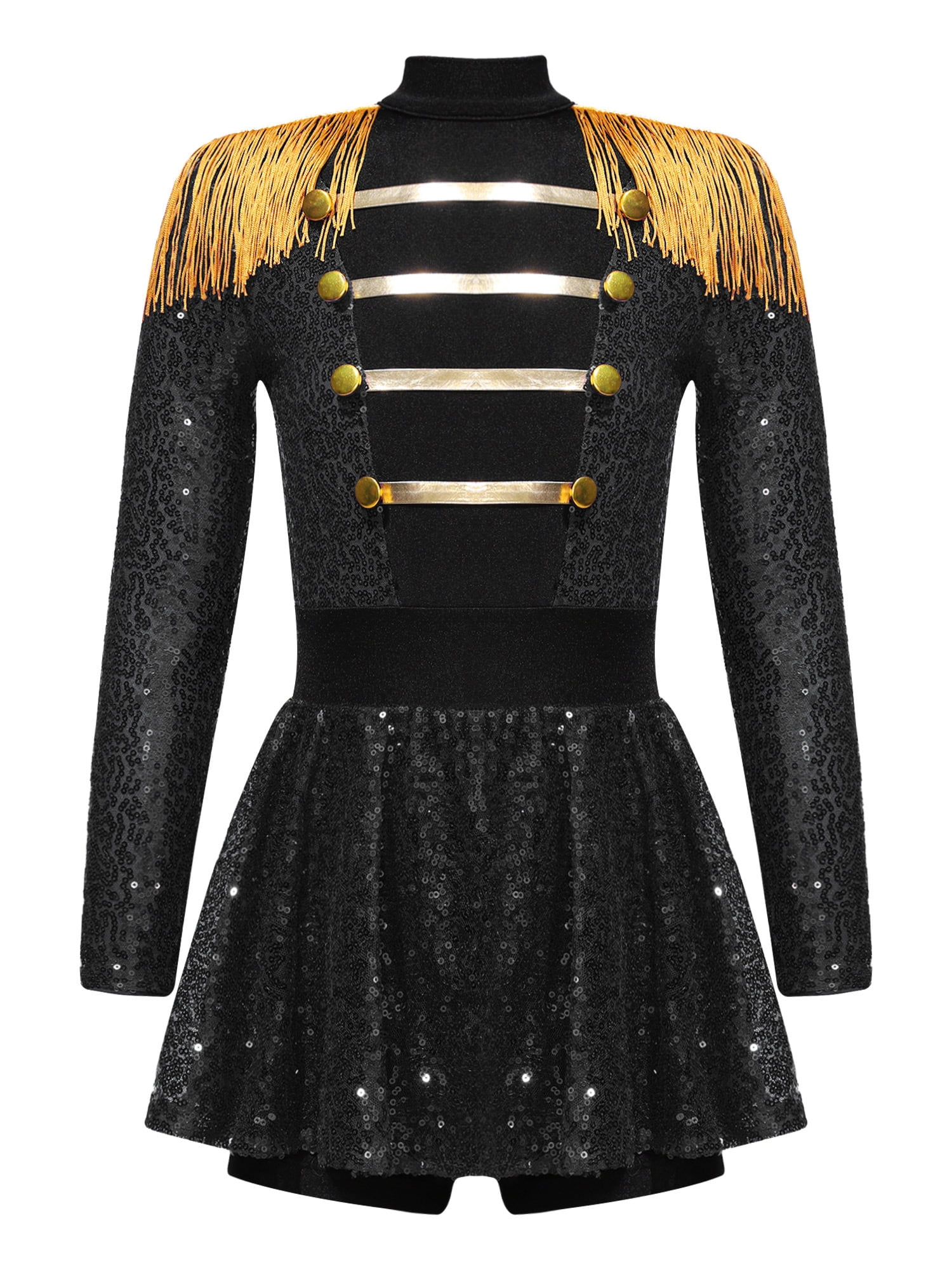 Aislor Kids Girls Drummer Costume Sequins Tassel Dance Leotard Dress ...