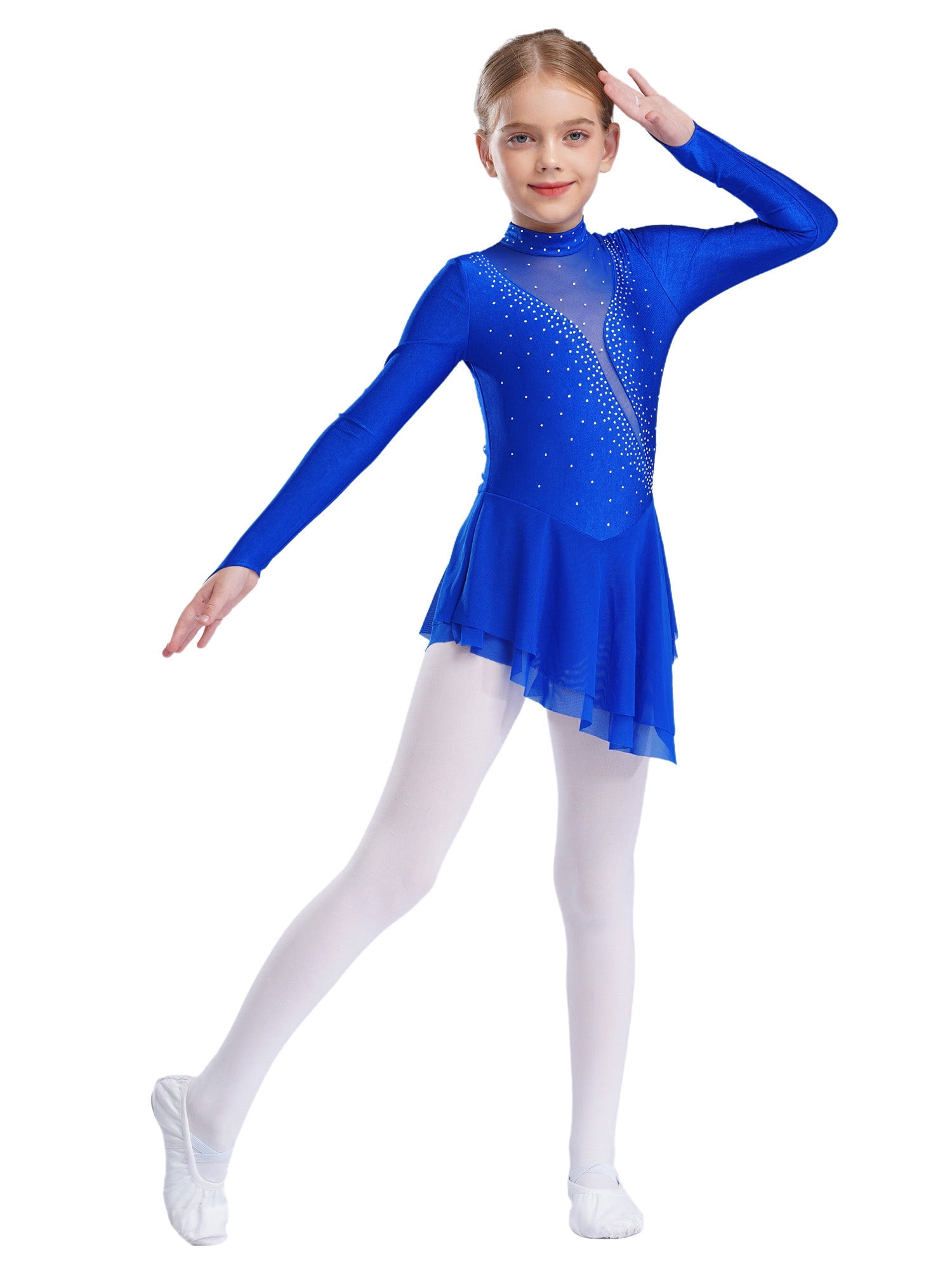 Aislor Kids Girls Figure Ice Skating Leotard Dress Long Sleeve Glittery ...