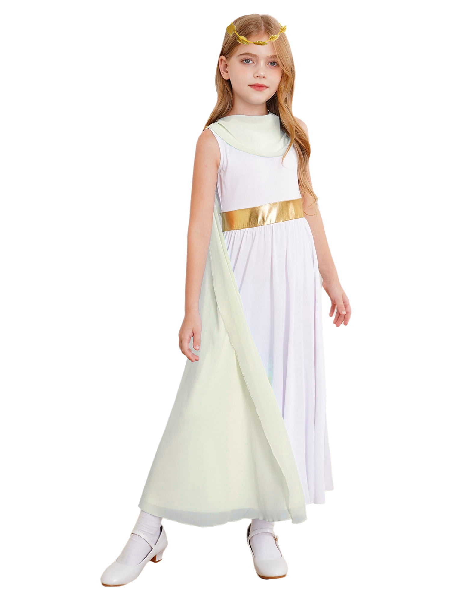 Aislor Kids Girls Greek Princess Costume Roman Empress Sleeveless Toga ...