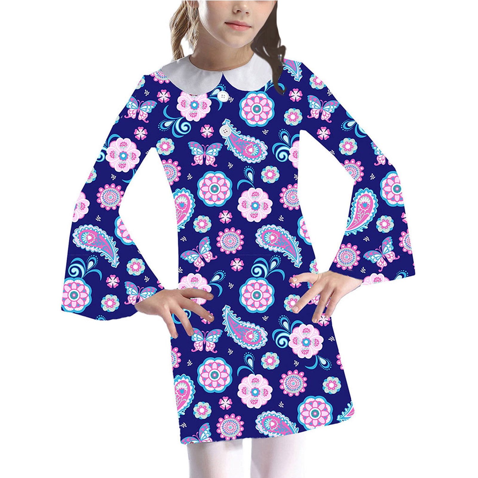 Aislor Kids Girls Hippie Disco Costume Lapel Collar Flare Sleeve A-line ...
