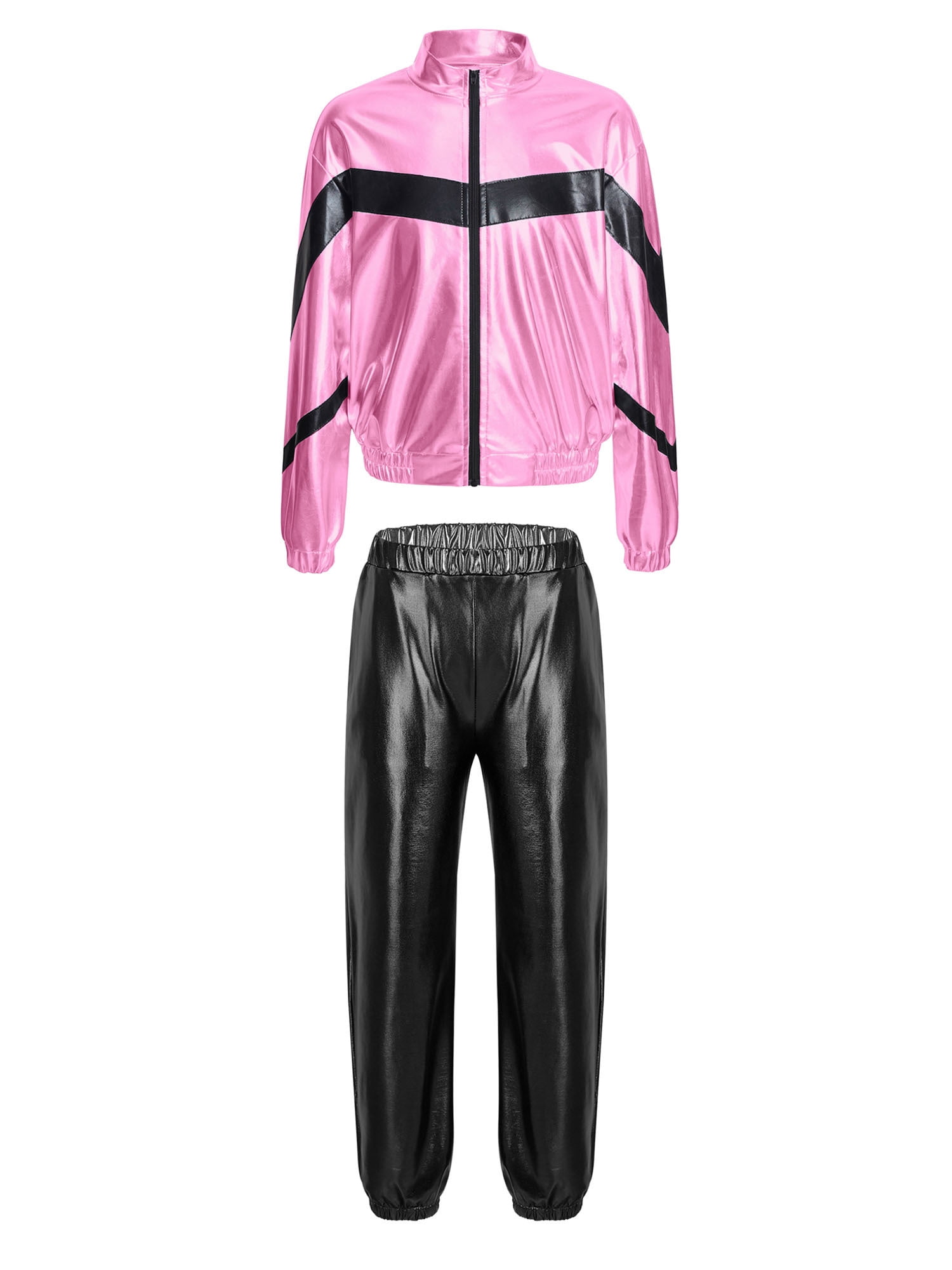 Aislor Kids Girls 2Pcs Hip Hop Performance Costume Shiny Zipper Jacket ...