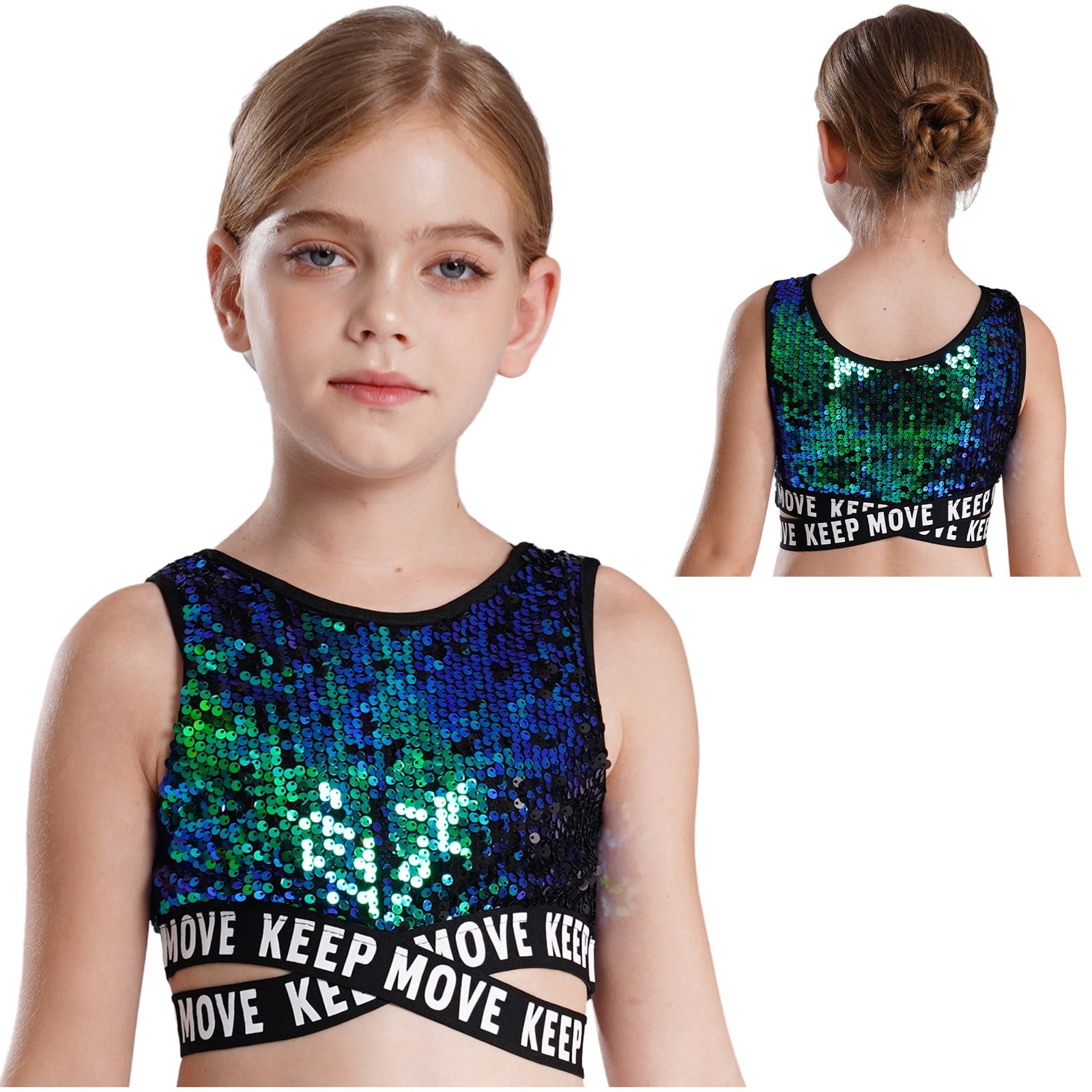 Aislor Kids Girls Jazz Latin Modern Hip Hop Dance Crop Tops Gymnastics ...