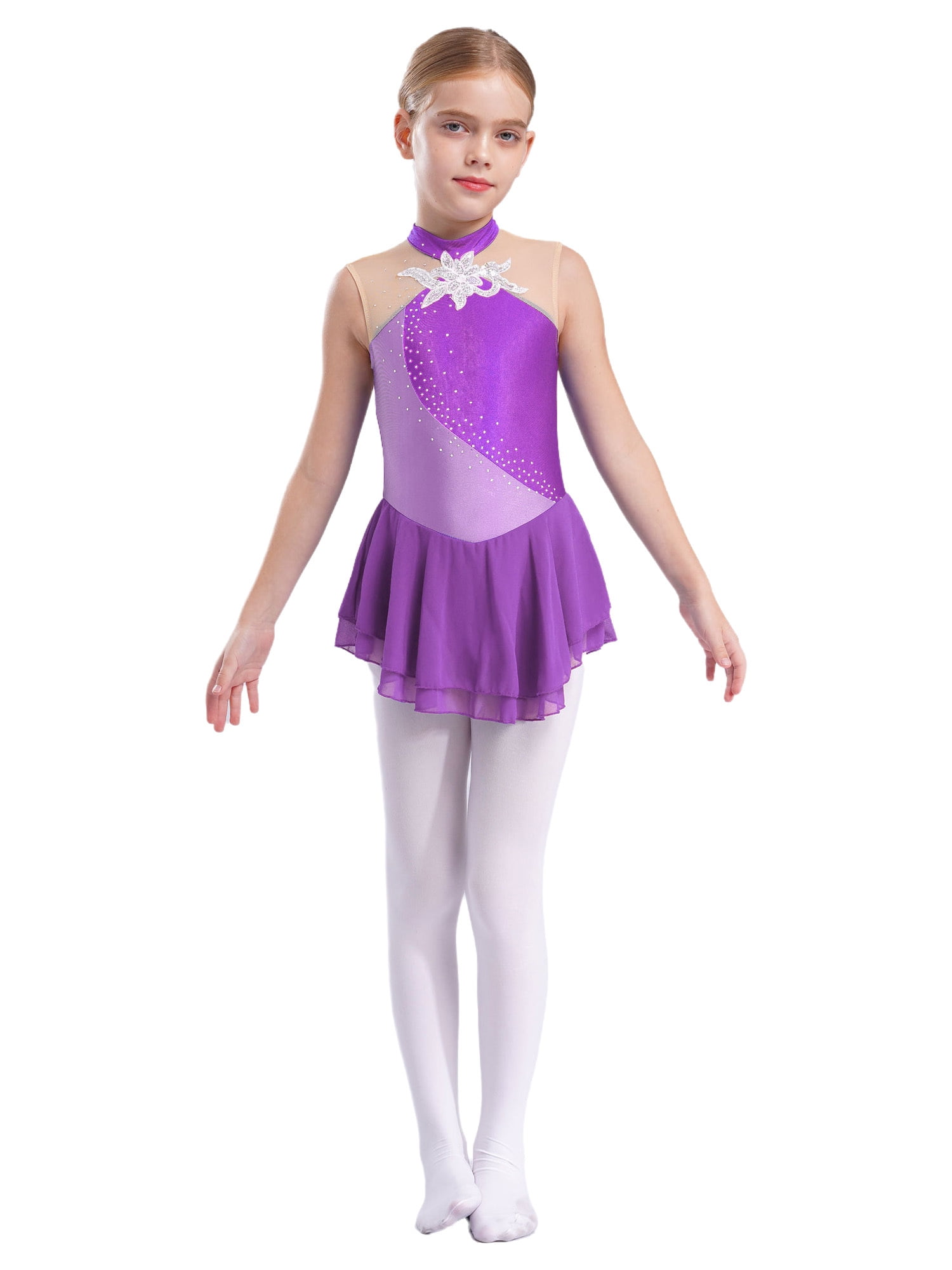 Aislor Kids Girls Leotard Dance Dress Floral Lace Mesh Patchwork Ballet ...