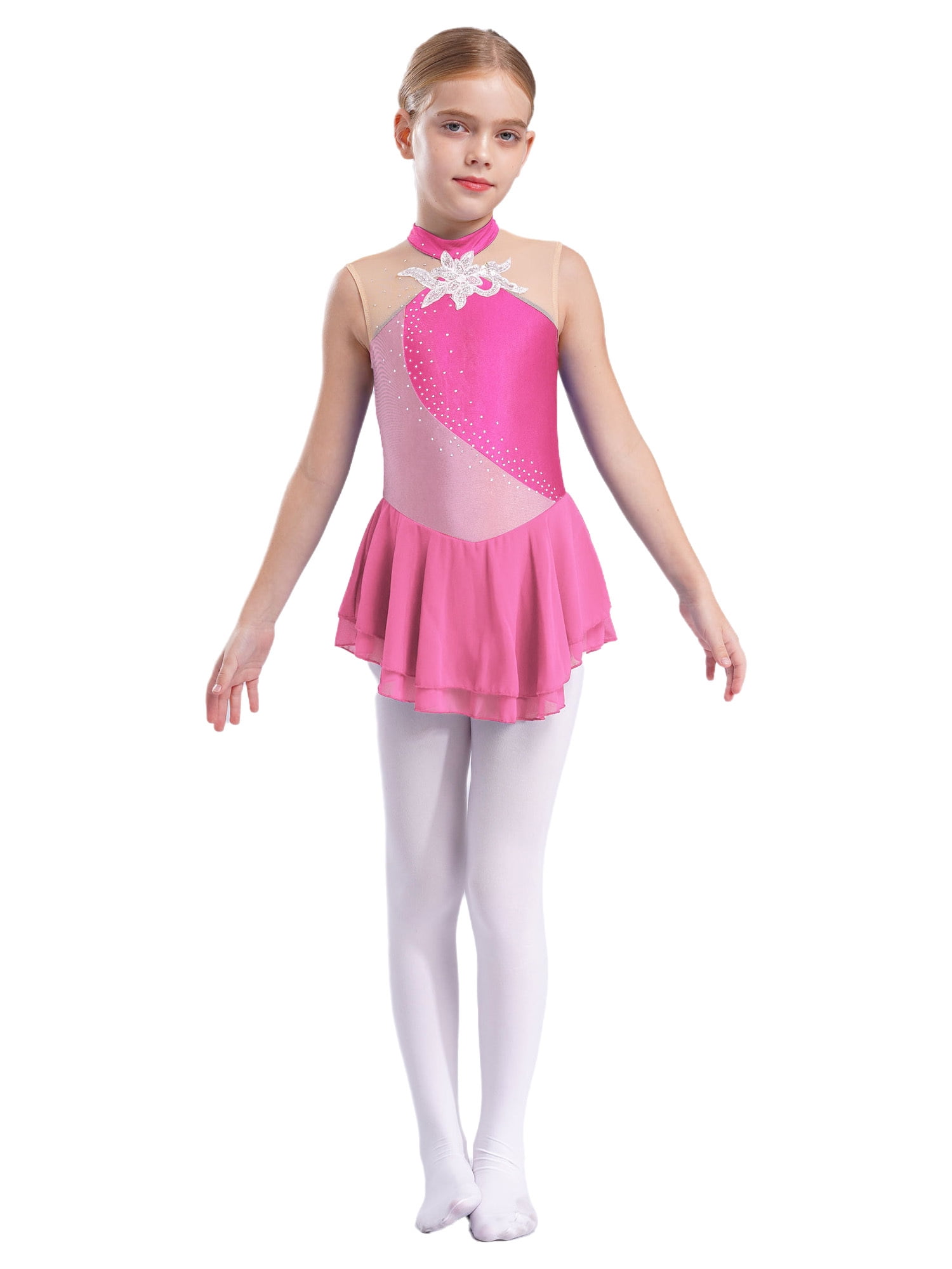 Aislor Kids Girls Leotard Dance Dress Floral Lace Mesh Patchwork Ballet ...