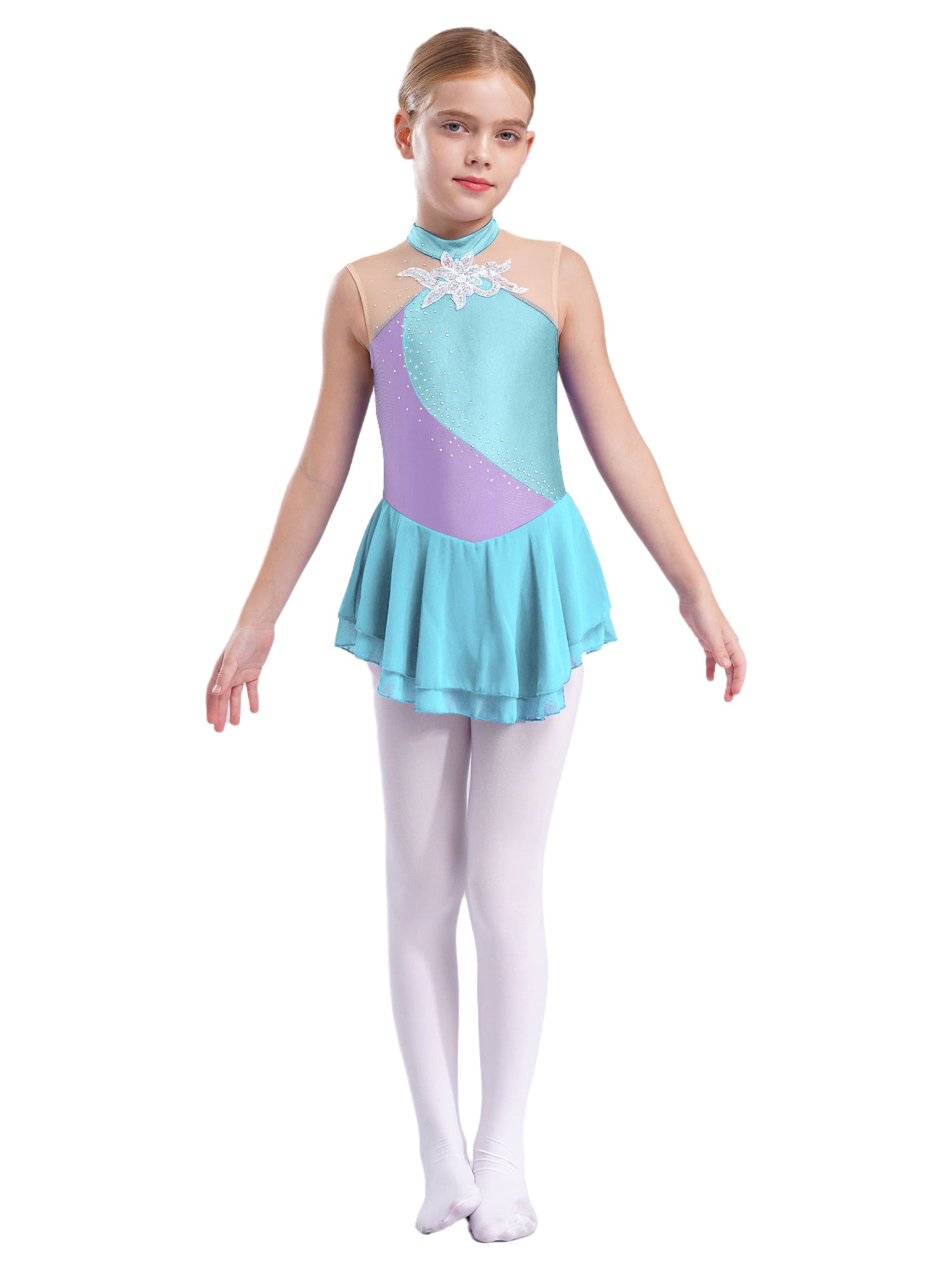 Aislor Kids Girls Leotard Dance Dress Floral Lace Mesh Patchwork Ballet ...