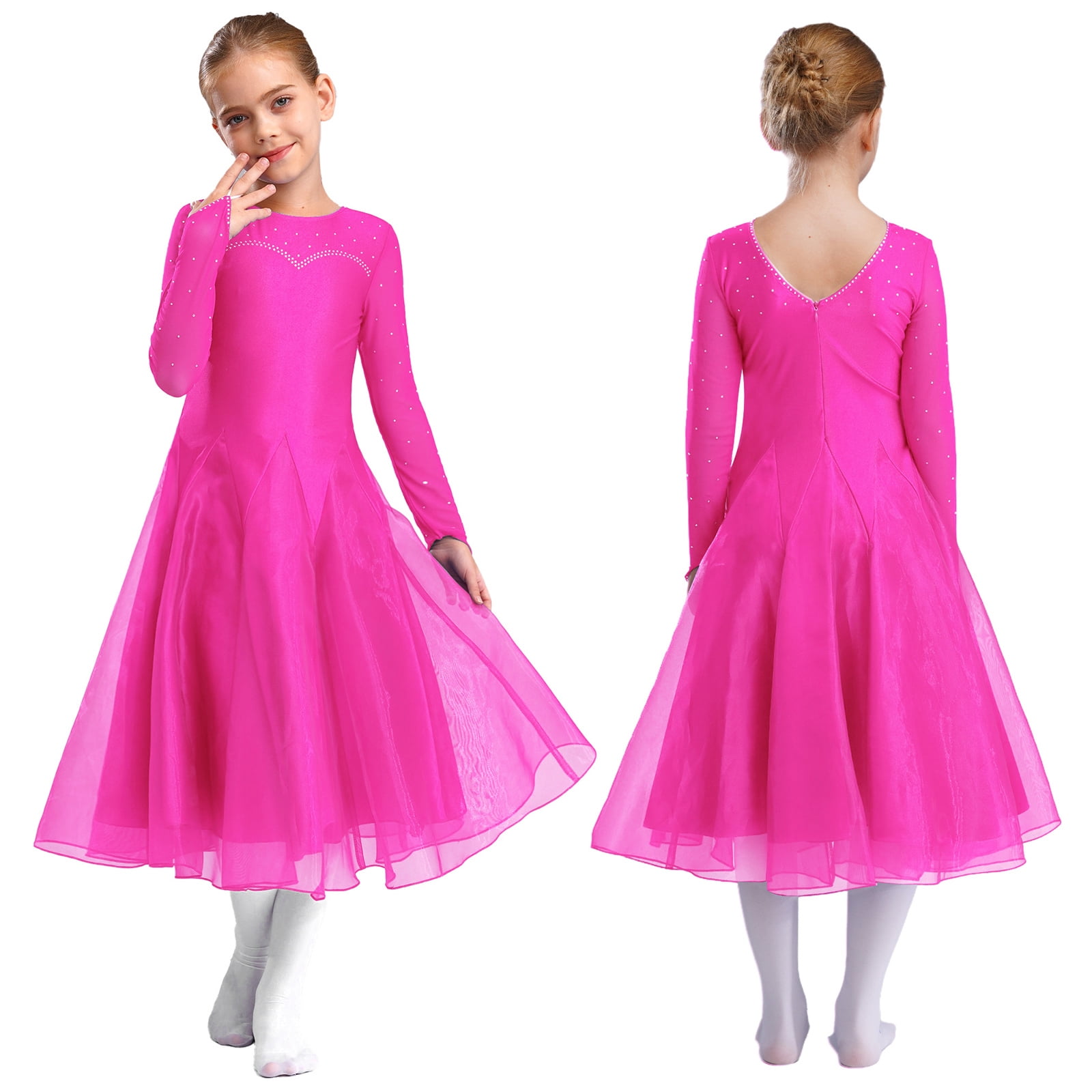 Aislor Kids Girls Long Sleeve Ballroom Dance Dress Latin Tango Salsa ...