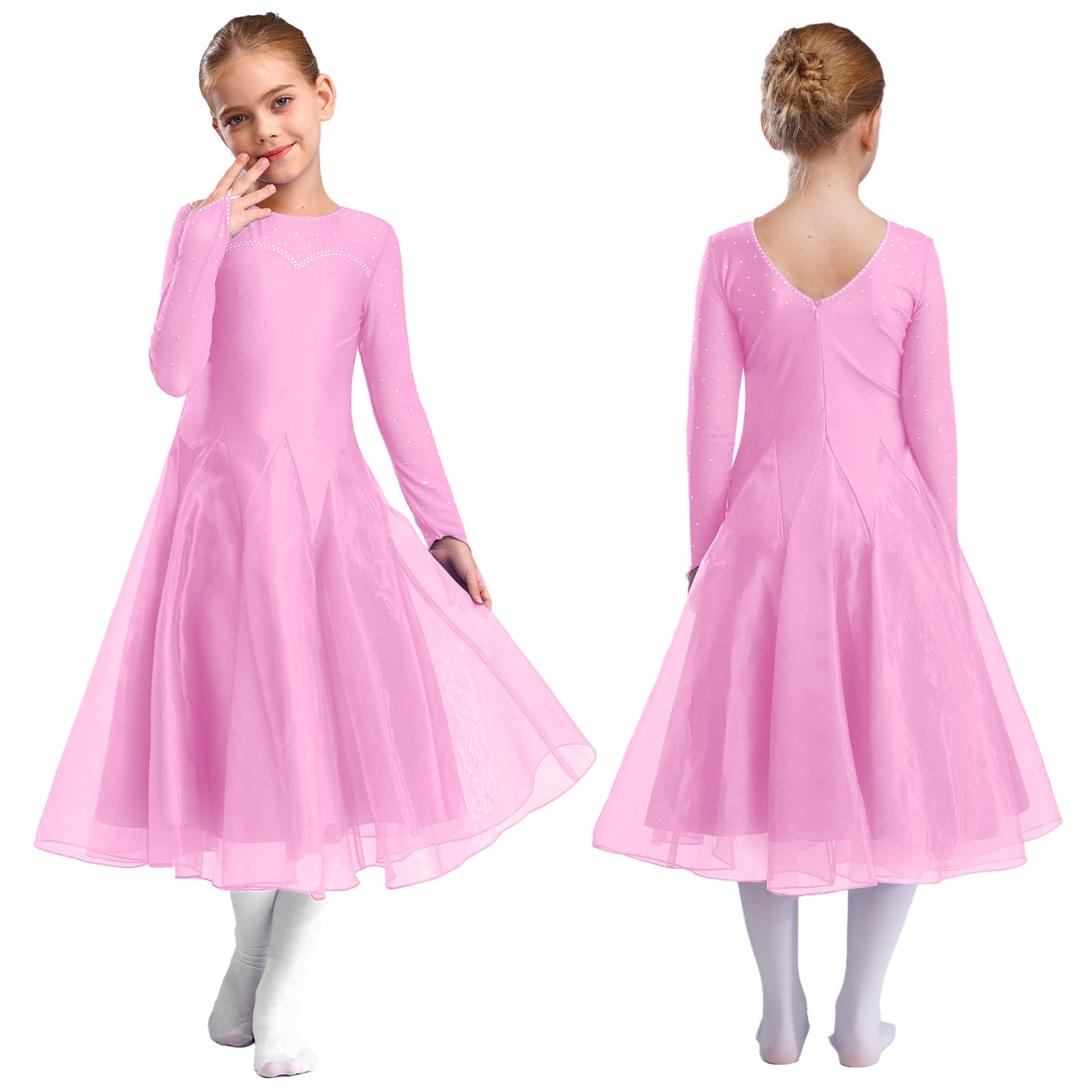 Aislor Kids Girls Long Sleeve Ballroom Dance Dress Latin Tango Salsa ...