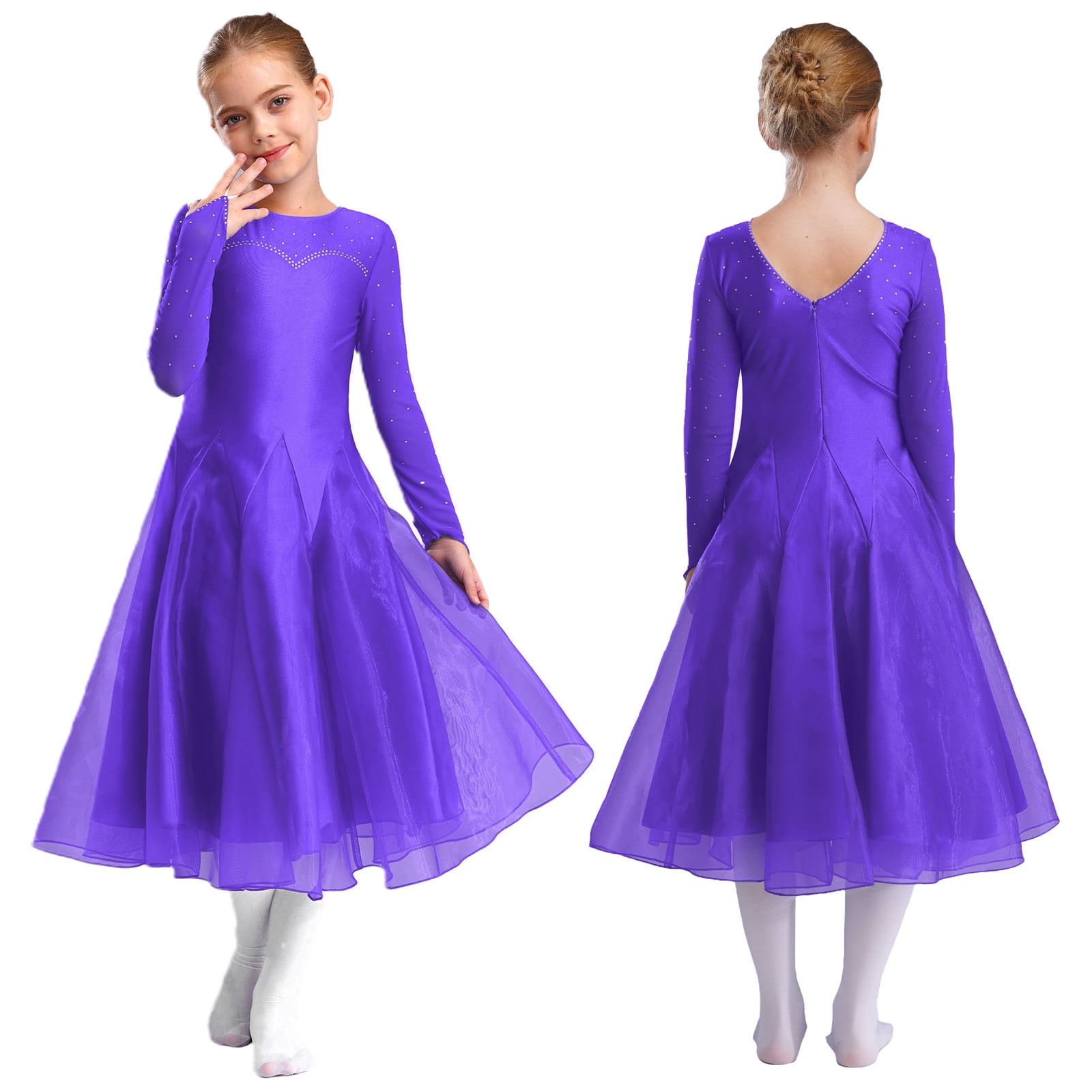 Aislor Kids Girls Long Sleeve Ballroom Dance Dress Latin Tango Salsa ...