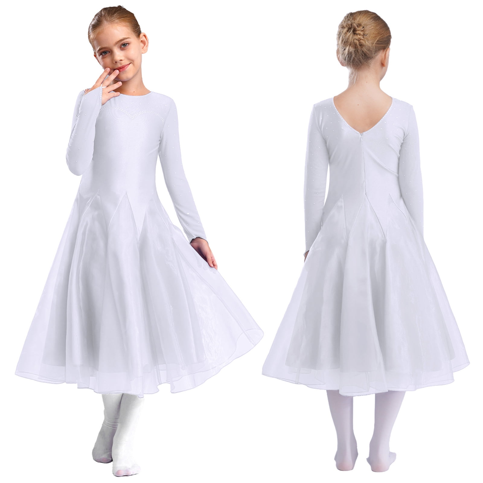 Aislor Kids Girls Long Sleeve Ballroom Dance Dress Latin Tango Salsa ...
