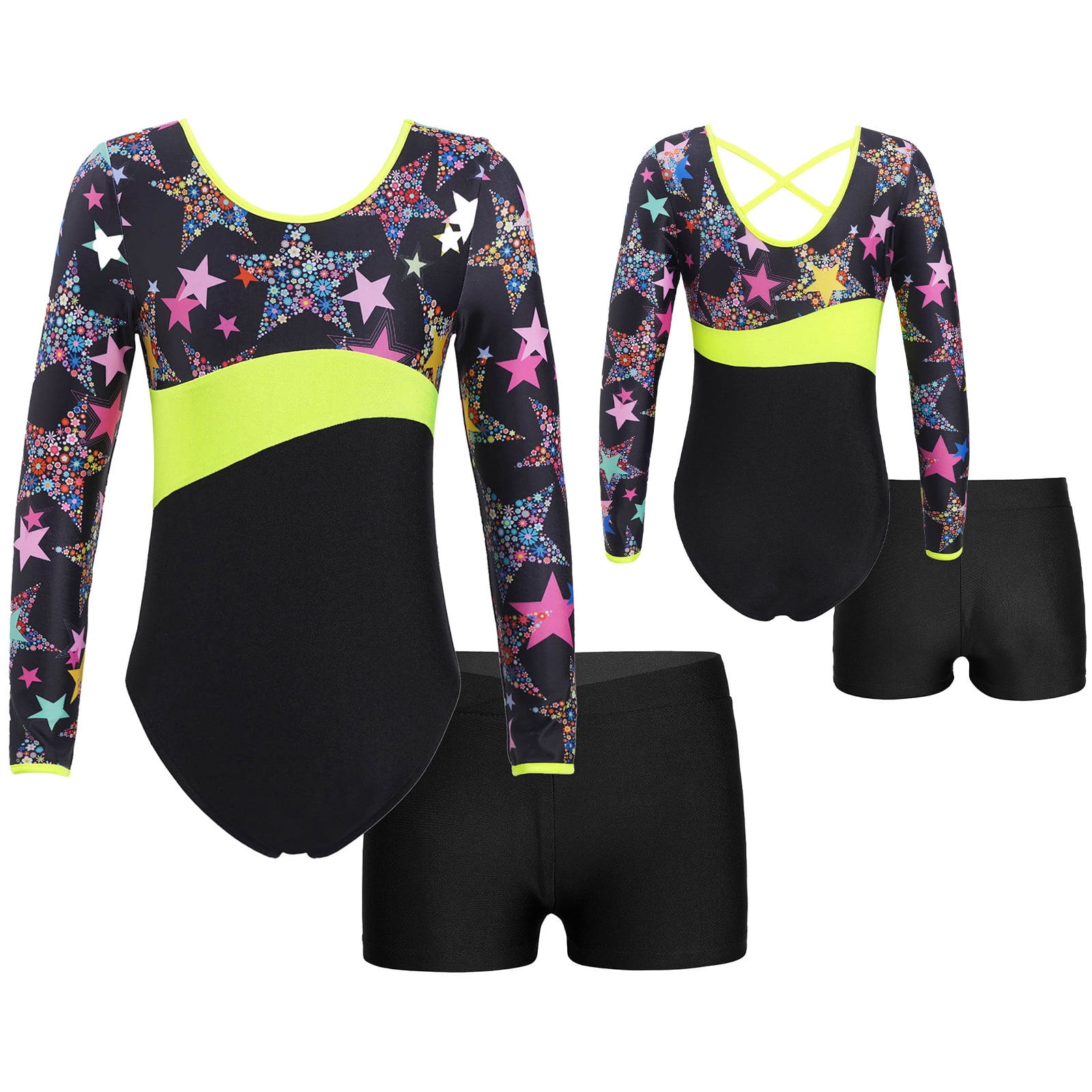 Aislor Kids Girls Long Sleeve One Piece Leotard and Sport Shorts ...
