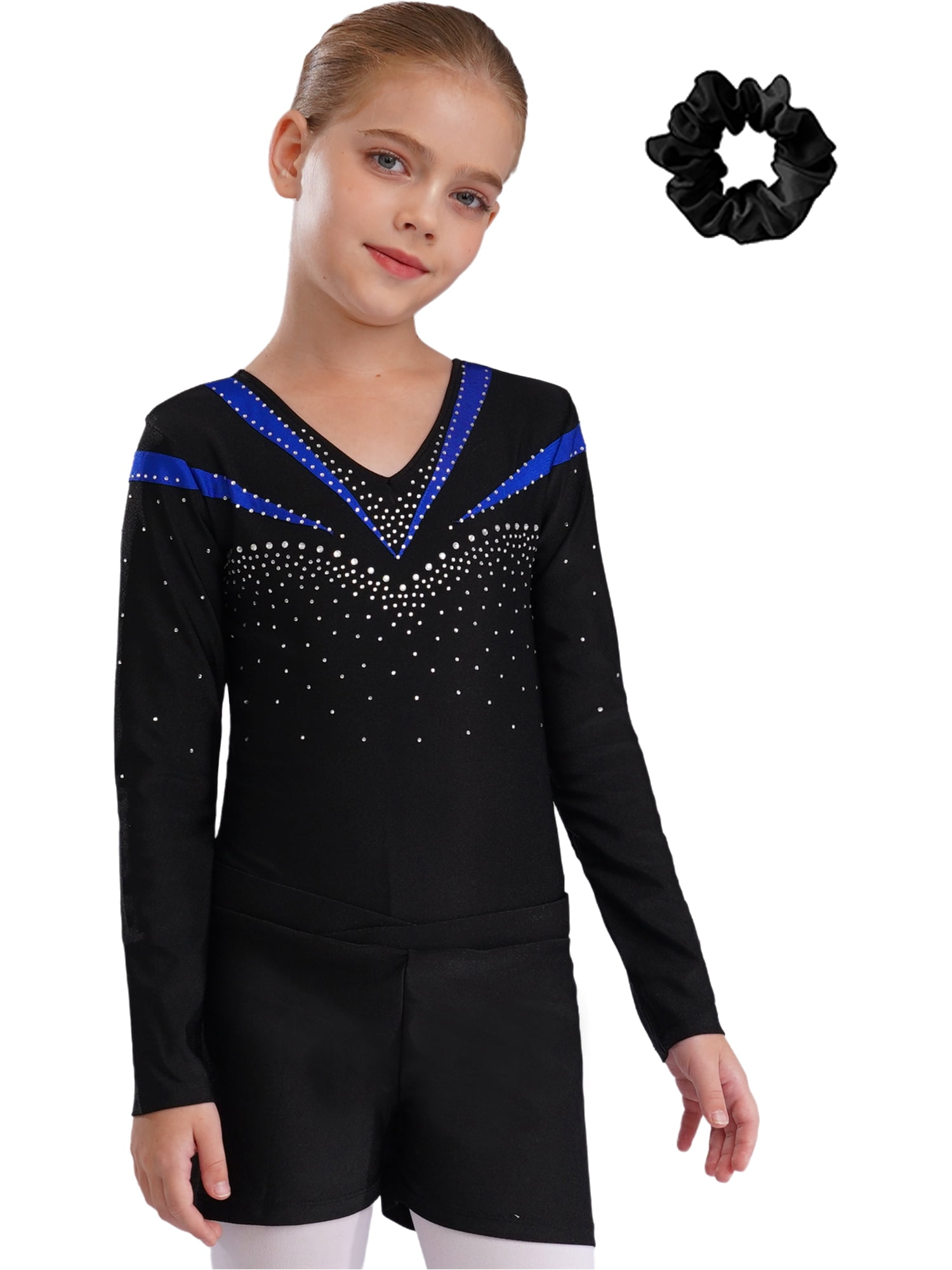 Aislor Kids Girls Long Sleeve Sparkle Gymnastics Leotard and Shorts ...