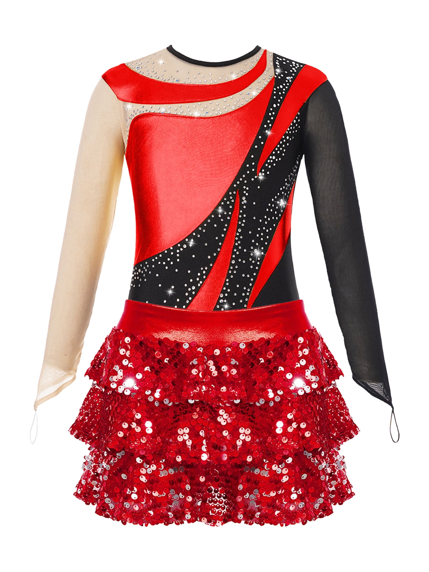 Aislor Kids Girls Long Sleeve Sparkle Leotards with Sequin Skirt Set ...