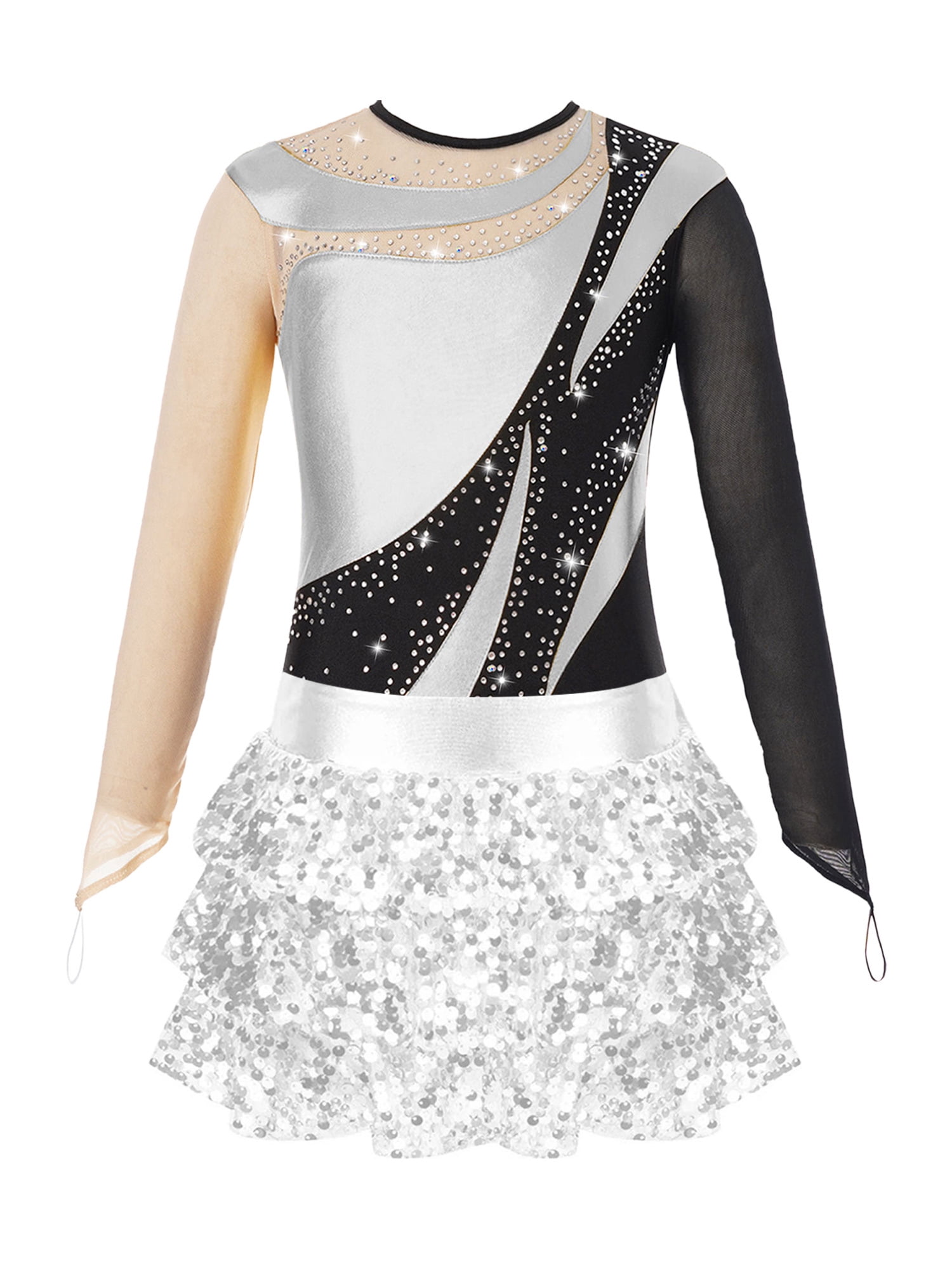 Aislor Kids Girls Long Sleeve Sparkle Leotards with Sequin Skirt Set ...