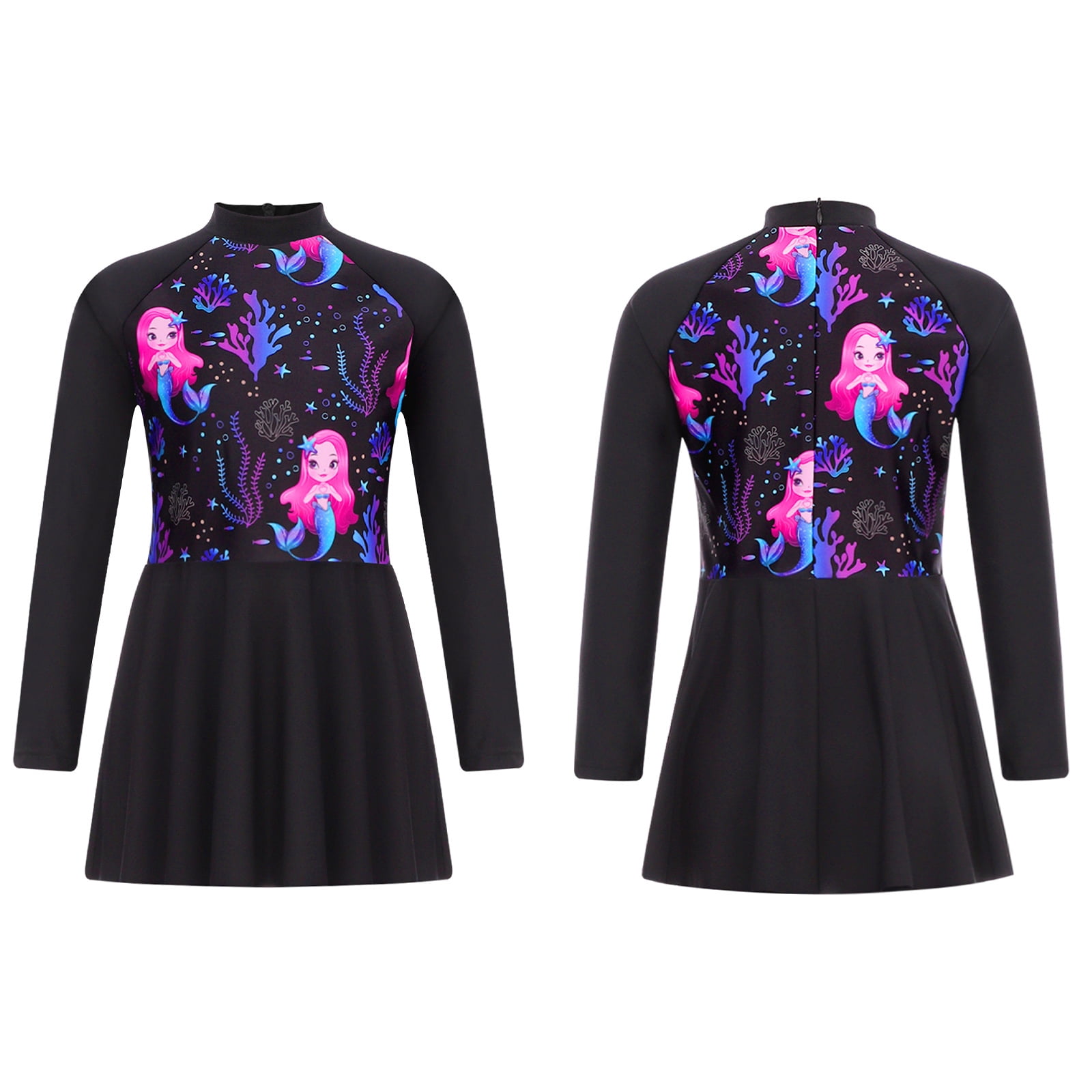 Aislor Kids Girls Long Sleeve Swim Dress Floral Print Swimsuit UPF 50 ...
