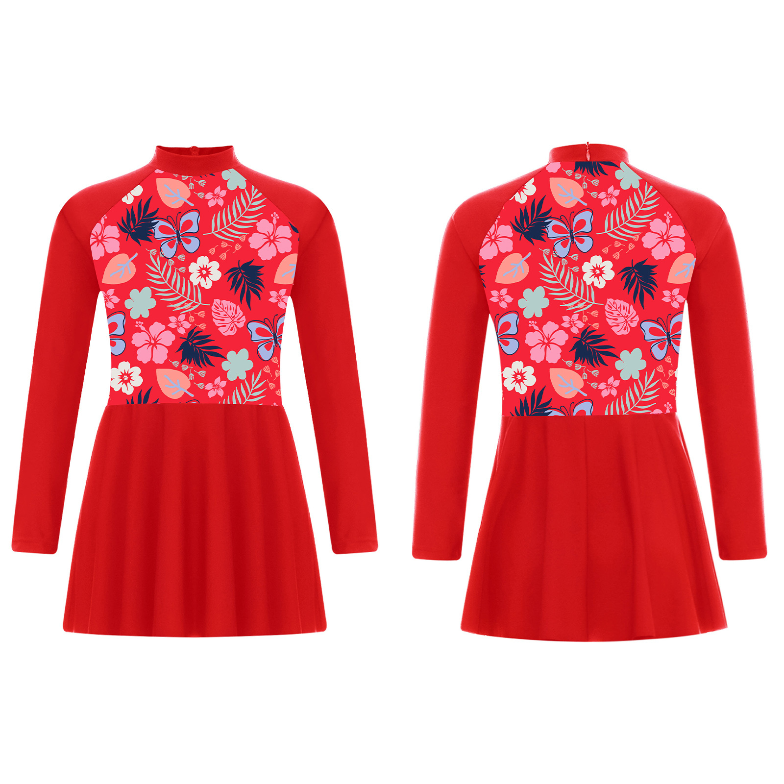 Aislor Kids Girls Long Sleeve Swim Dress Floral Print Swimsuit UPF 50 ...