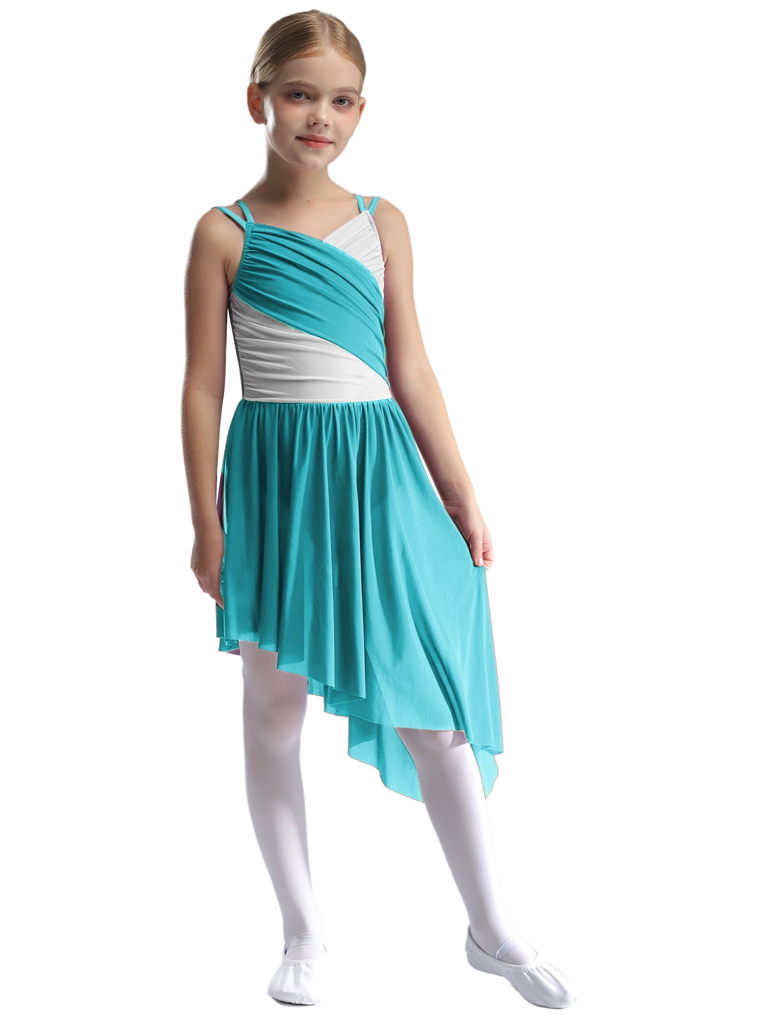 Aislor Kids Girls Lyrical Dance Dress Contrast Color Mesh Wrap ...