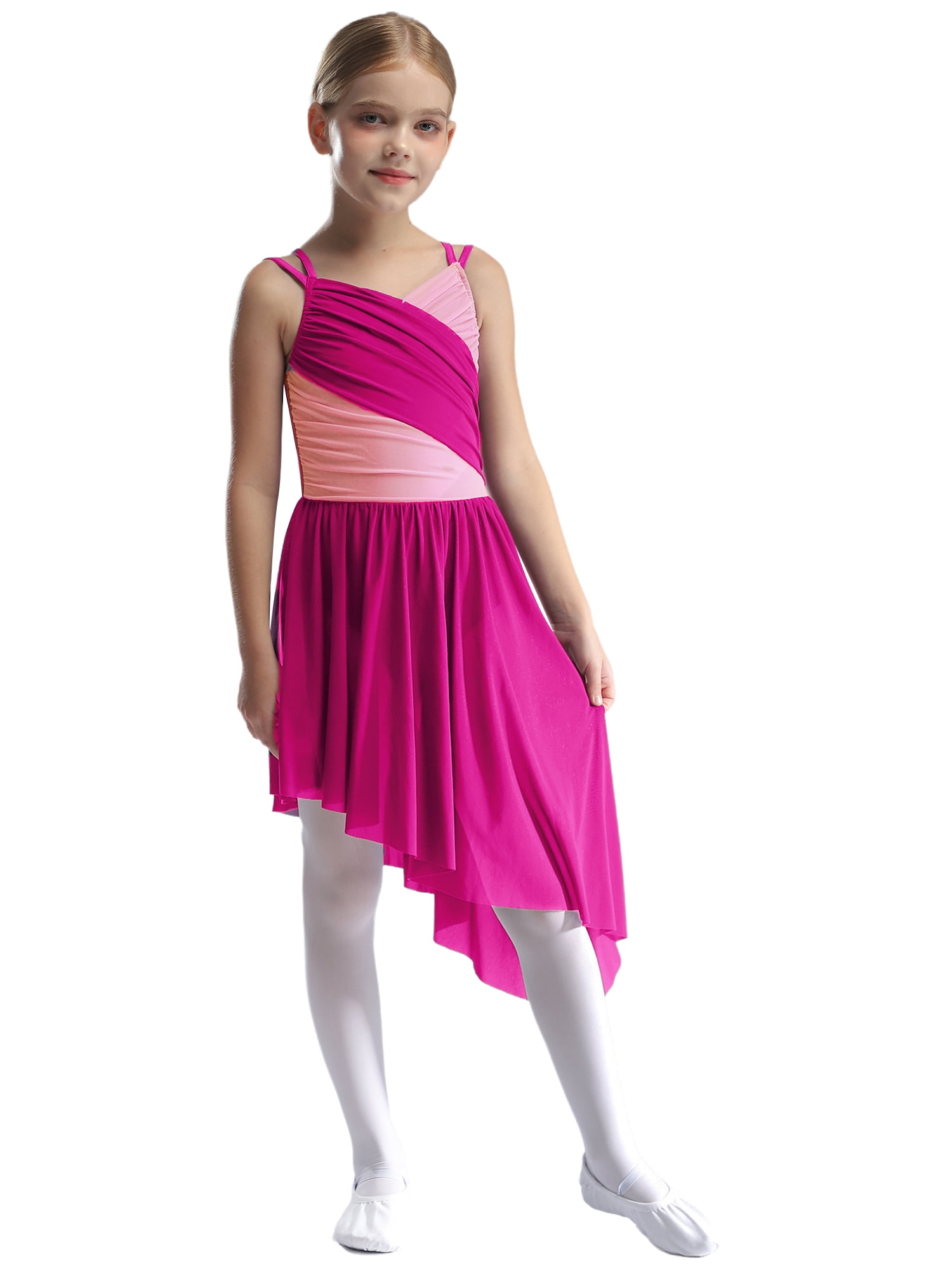 Aislor Kids Girls Lyrical Dance Dress Contrast Color Mesh Wrap ...