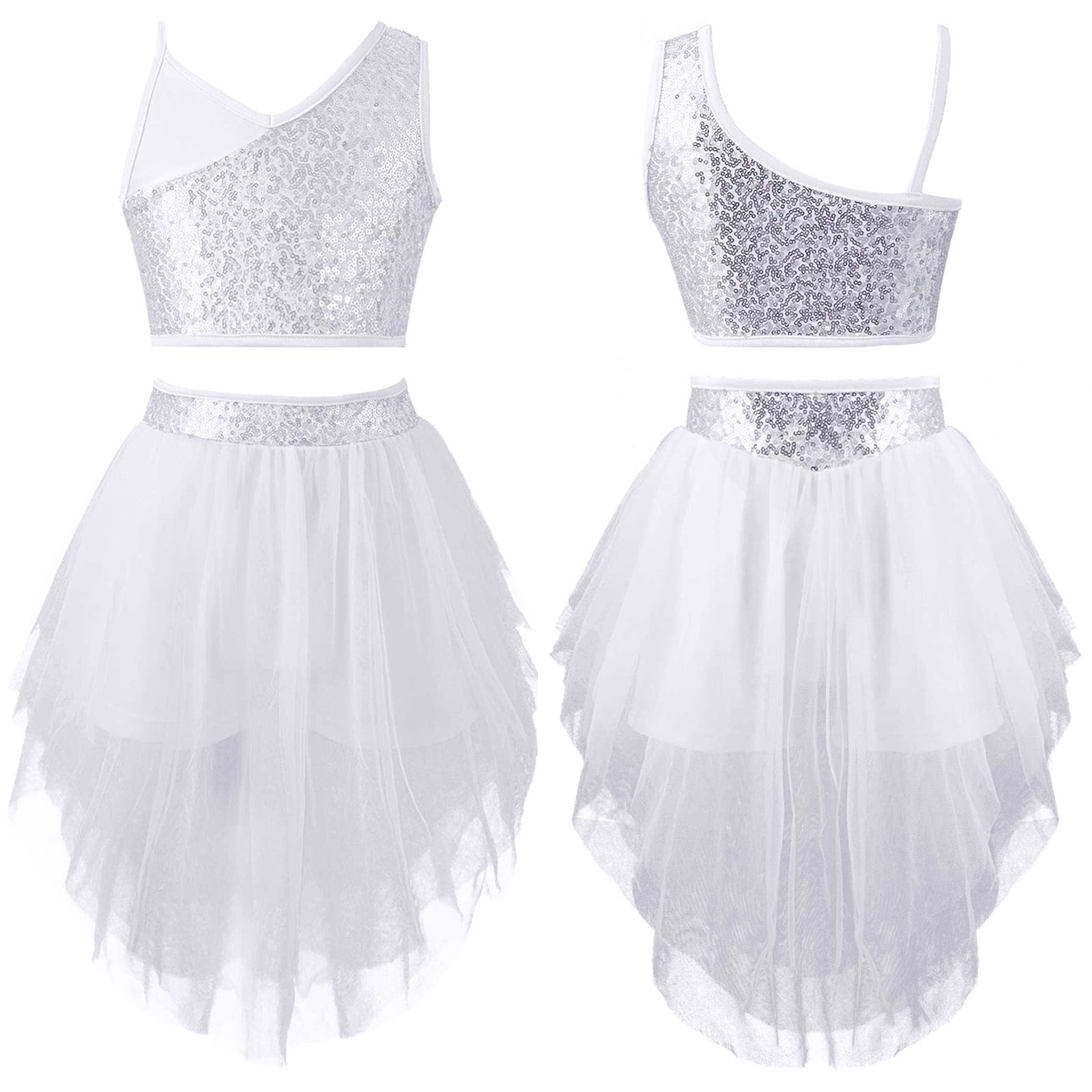 Aislor Kids Girls Lyrical Dance Dress Outfits Crop Top with Irregular ...